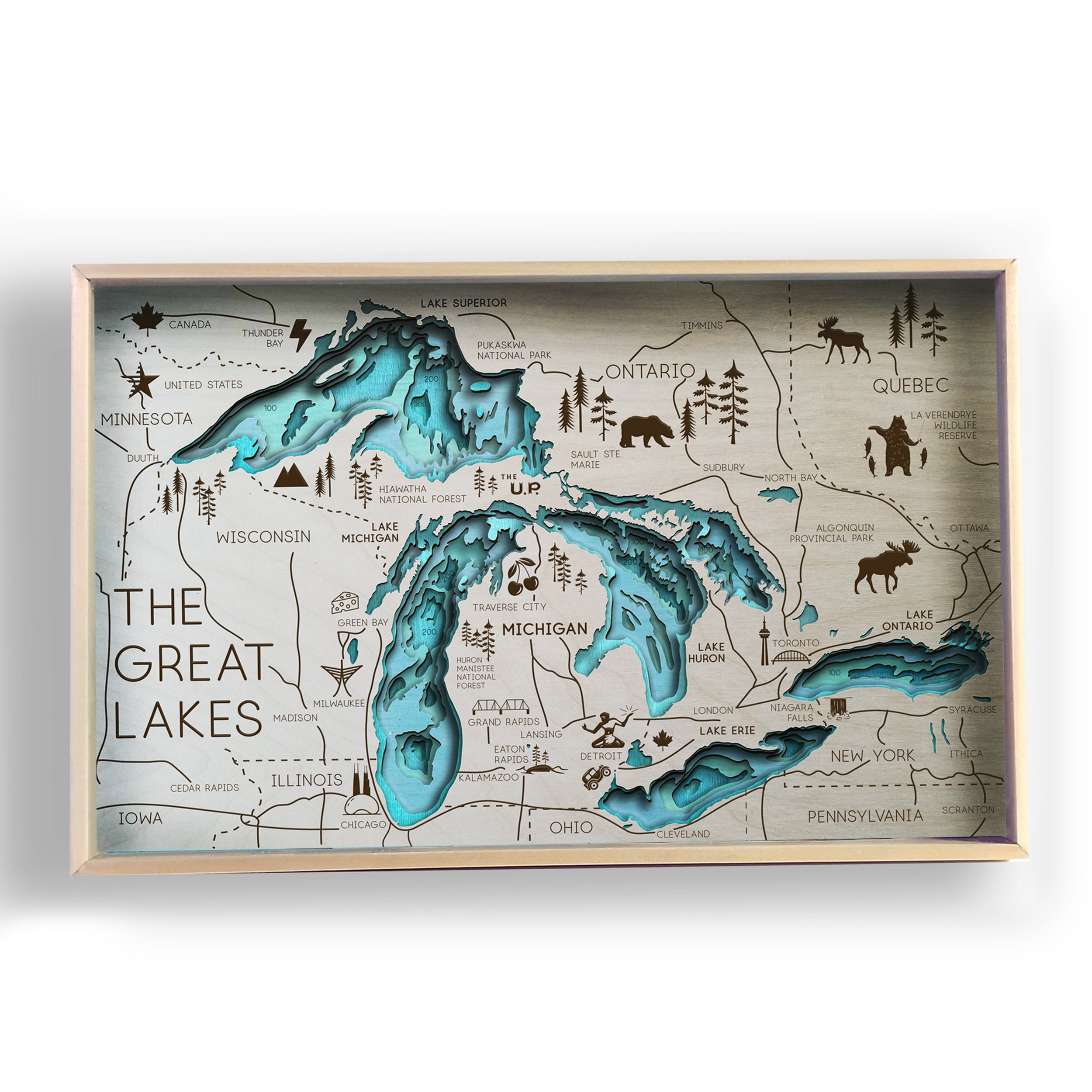 The Great Lakes Topographic Layered Wooden Map by Bright on - Etsy