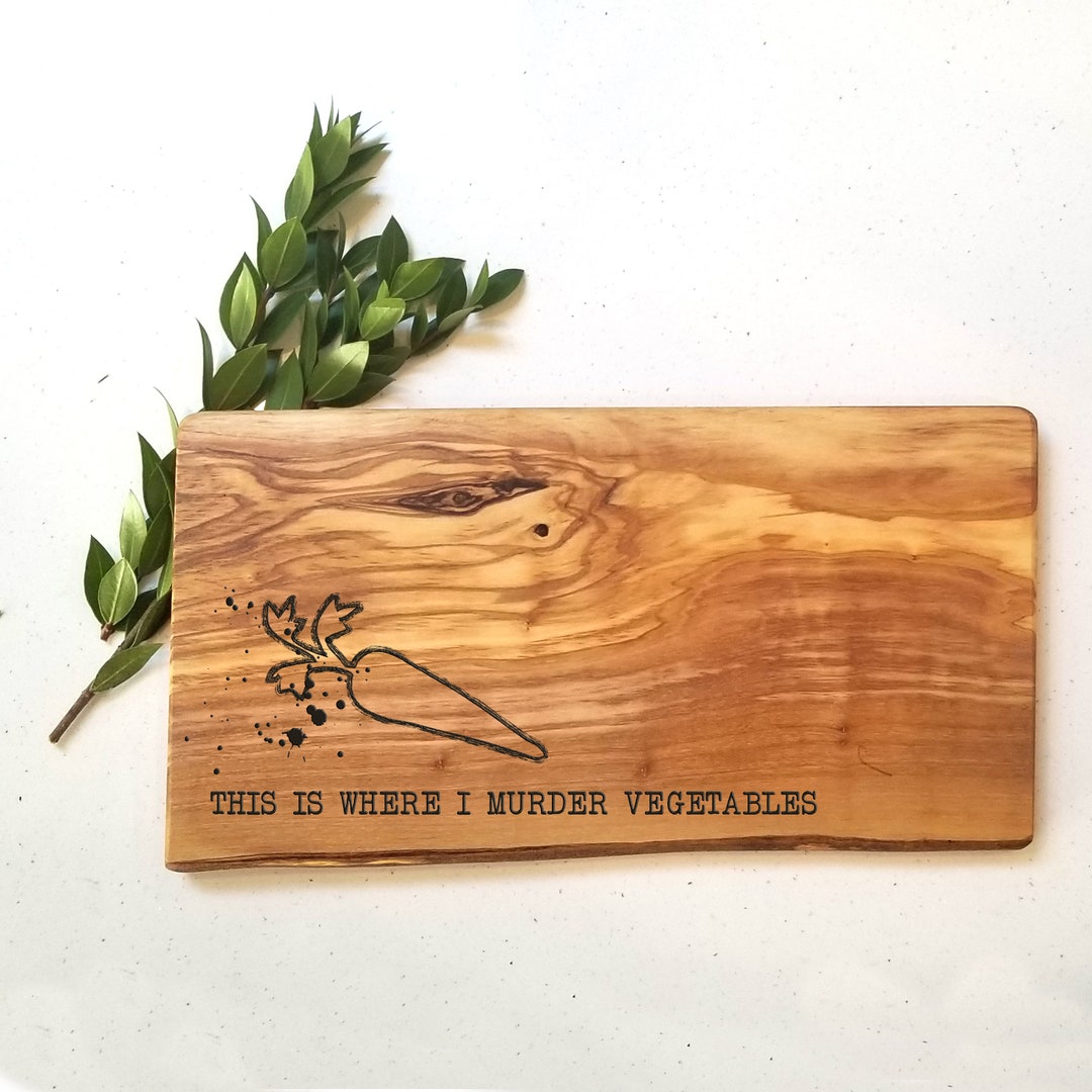 Vegetable Murder Charcuterie Board With Handle - Engraved Bread Board ...