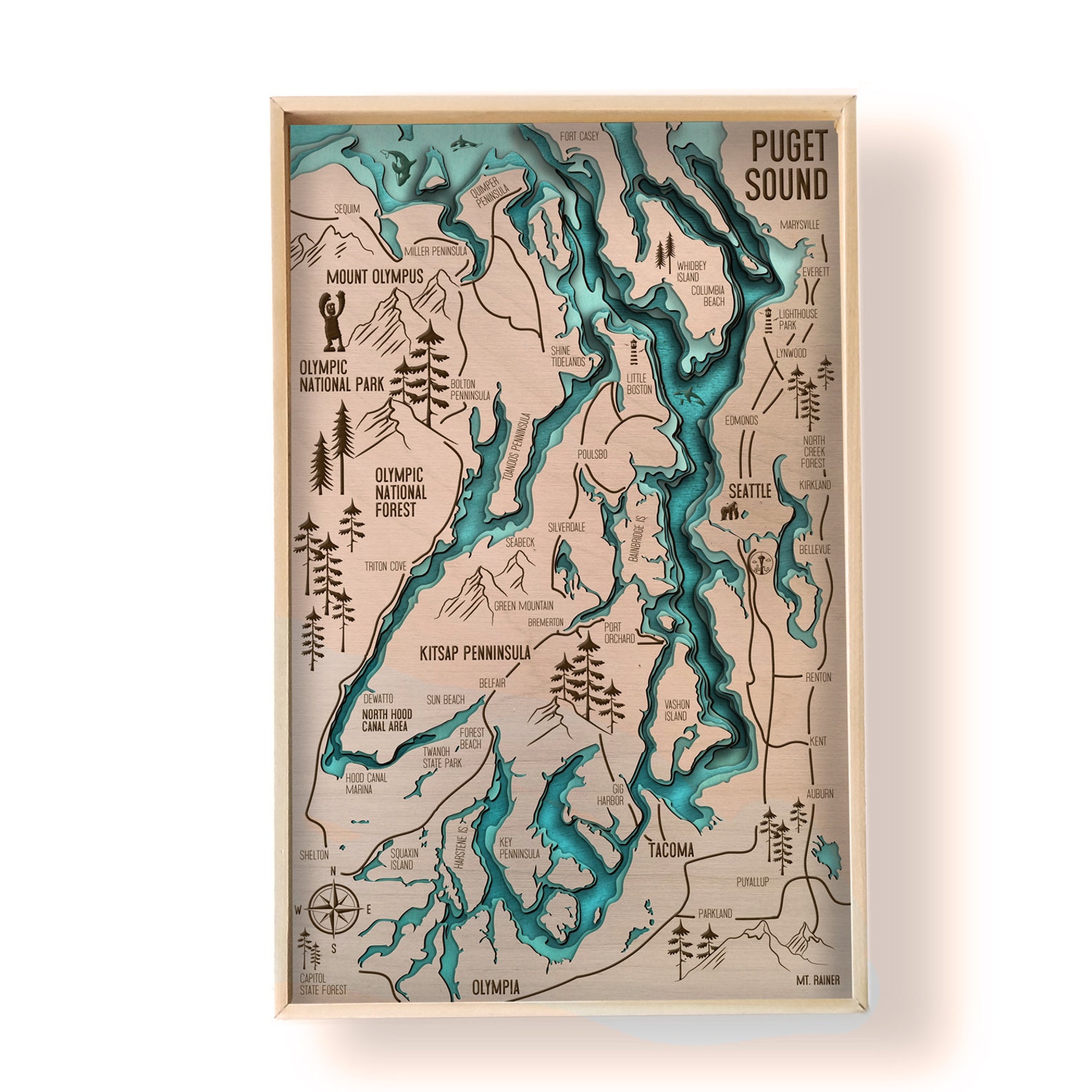 Puget Sound Topographic Layered Wooden Map by Bright on Birch | Etsy