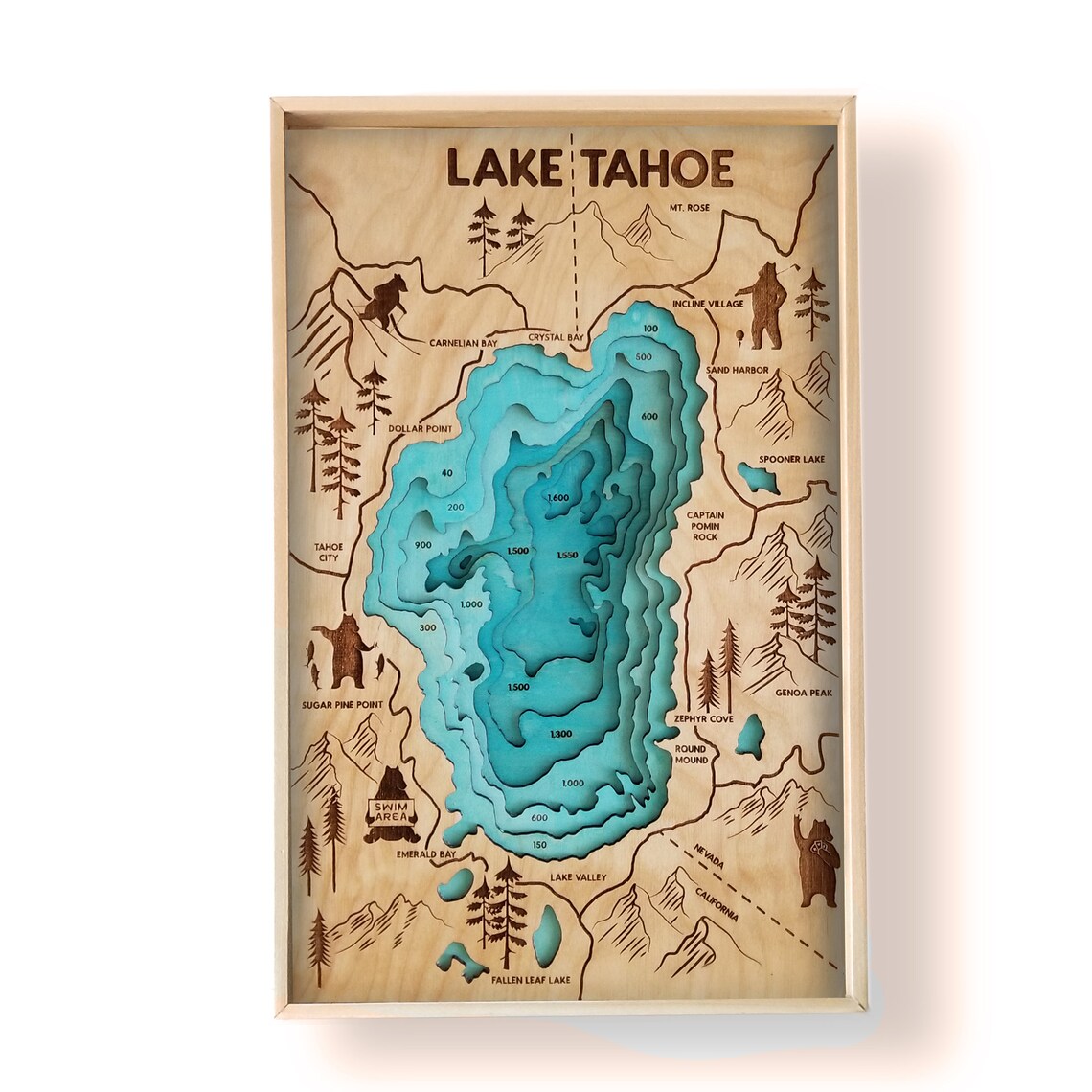 Lake Tahoe Topographic Layered Wooden Map by Bright on Birch - Etsy