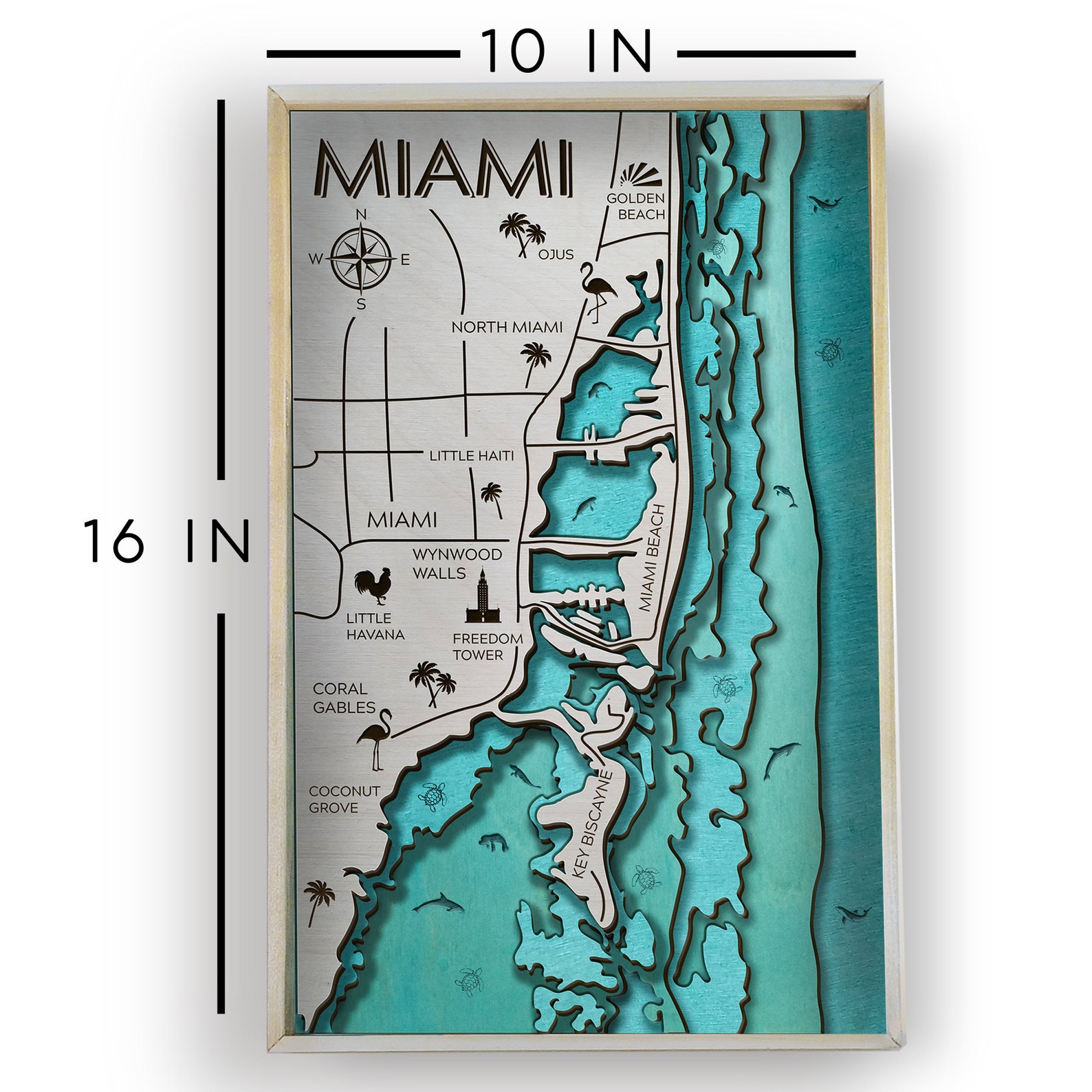 Miami Topographic Layered Wooden Map by Bright on Birch | Etsy