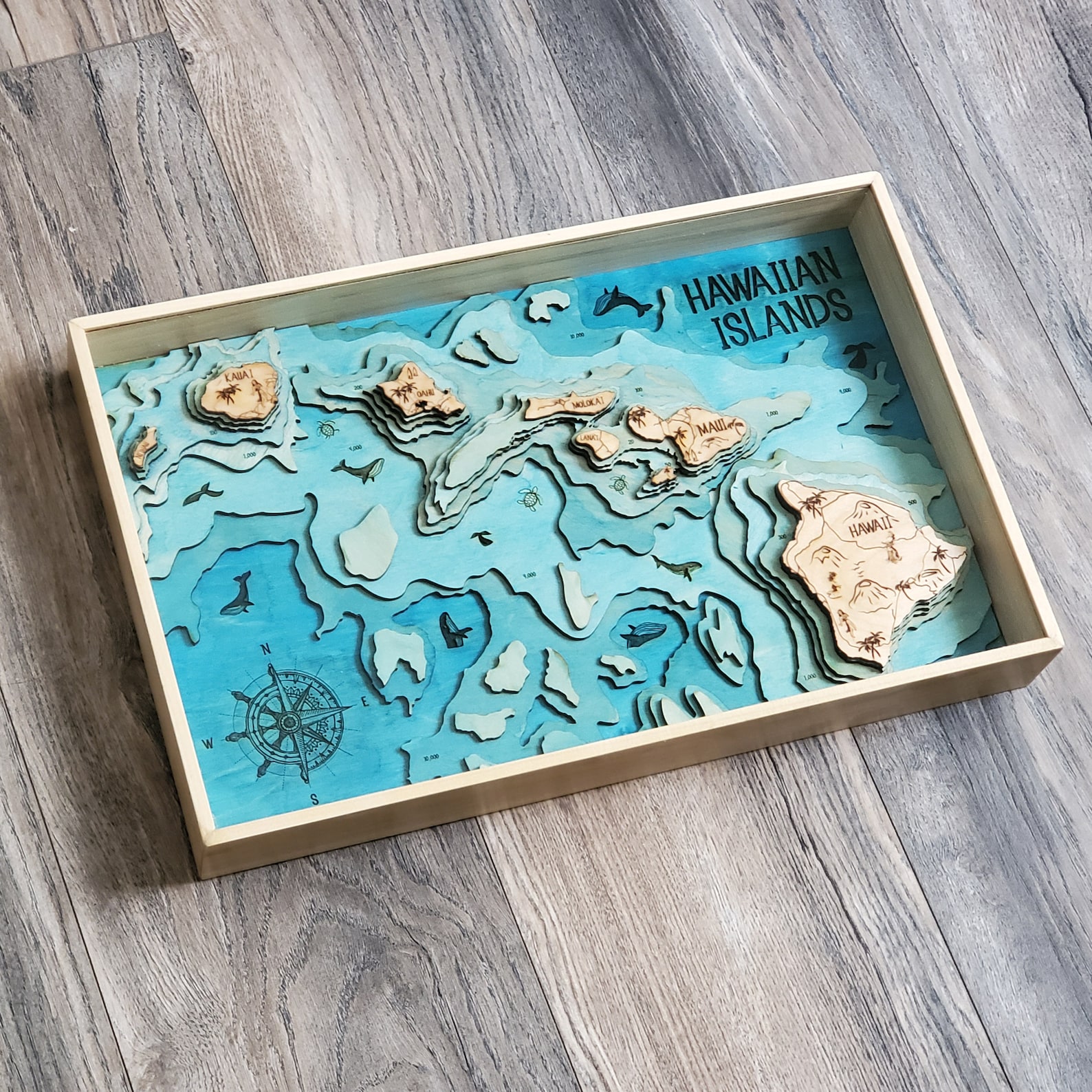 Hawaiian Islands Topographic Layered Wooden Map by Bright on | Etsy