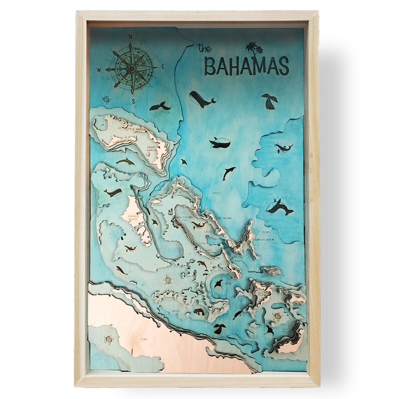 Bahamas Topographic Layered Wooden Map by Bright on Birch - Etsy