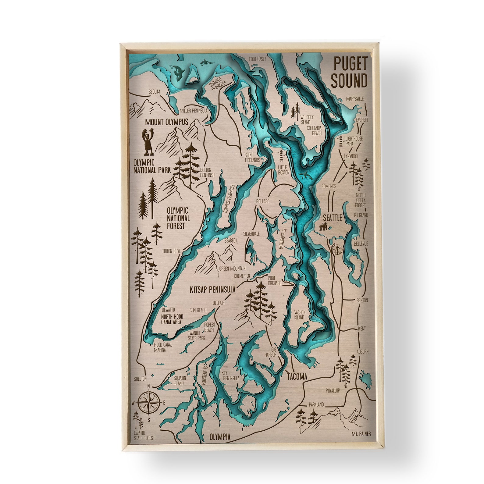 Puget Sound Topographic Layered Wooden Map by Bright on Birch - Etsy