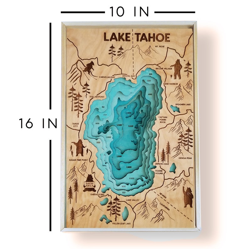 Lake Tahoe Topographic Layered Wooden Map by Bright on Birch - Etsy