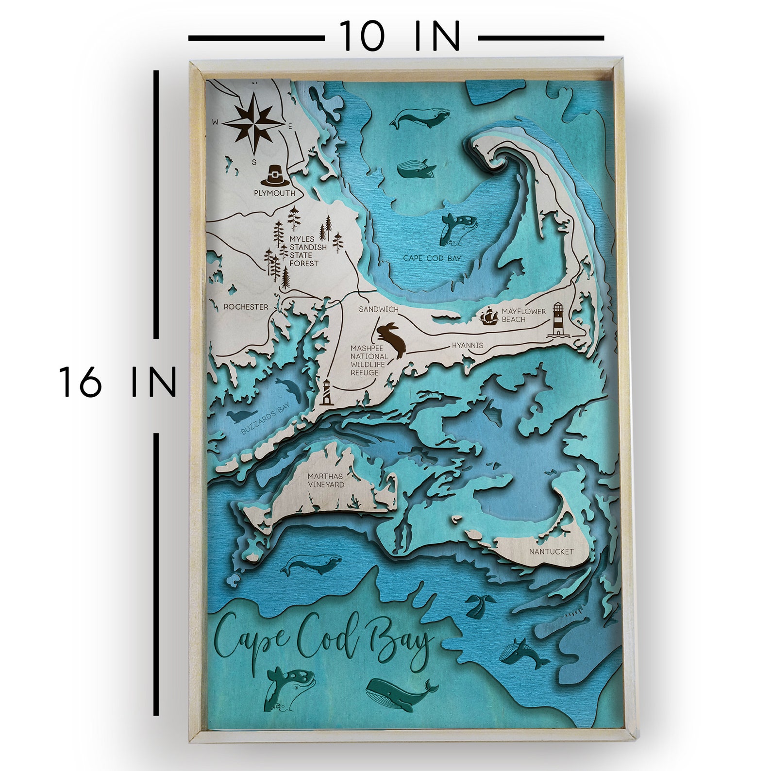 Cape Cod Bay Topographic Layered Wooden Map by Bright on Birch - Etsy