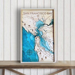 San Francisco Bay Topographic Layered Wooden Map by Bright on | Etsy