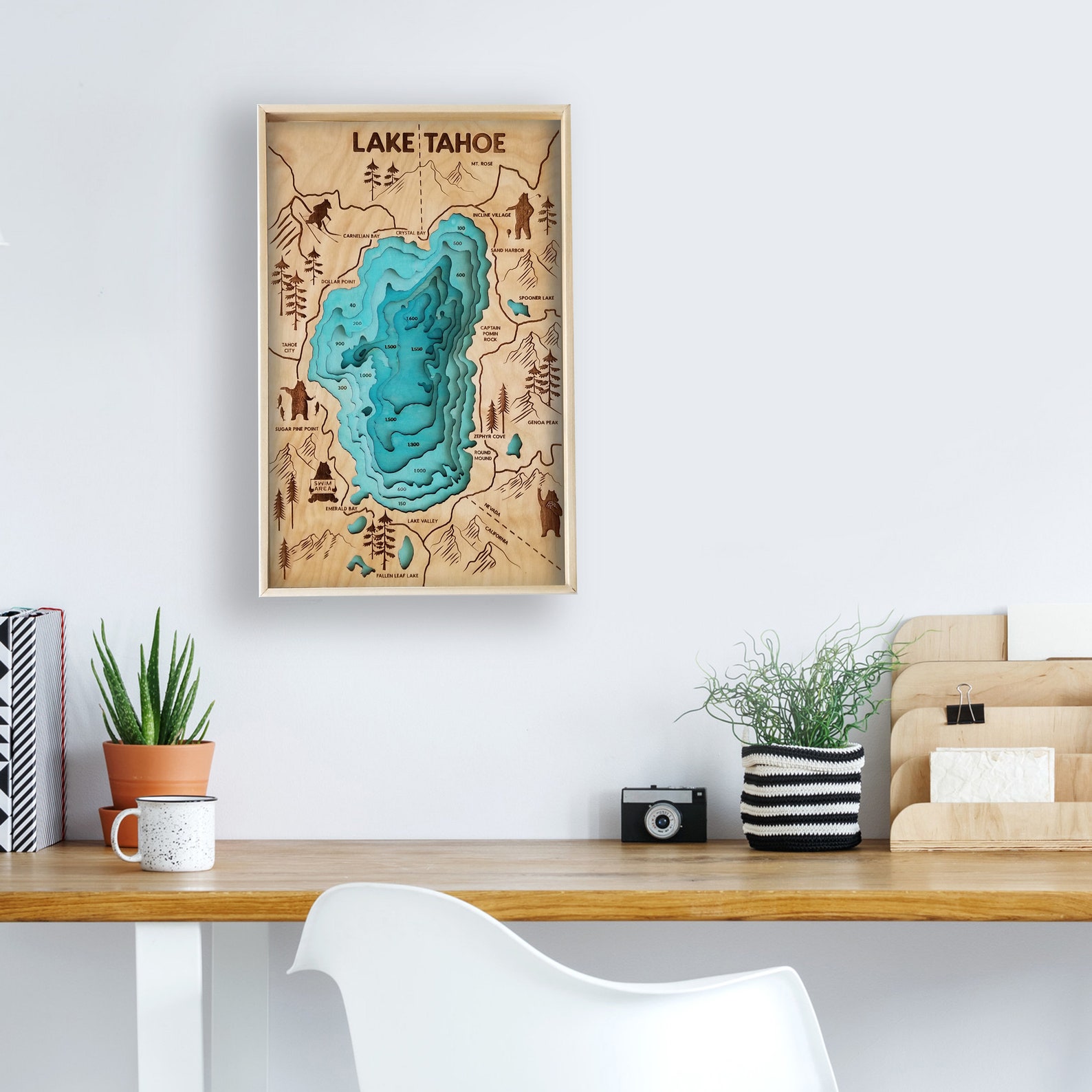 Lake Tahoe Topographic Layered Wooden Map by Bright on Birch - Etsy