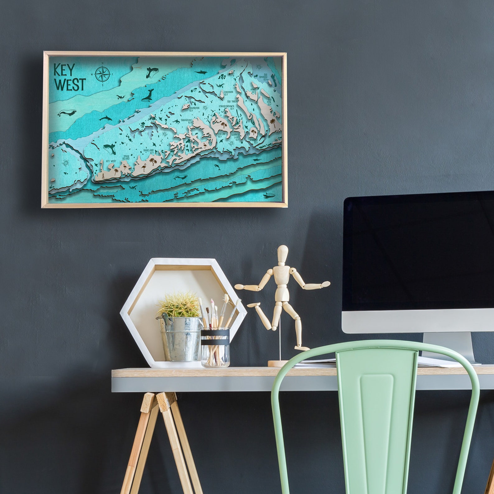 Key West Topographic Layered Wooden Map by Bright on Birch - Etsy