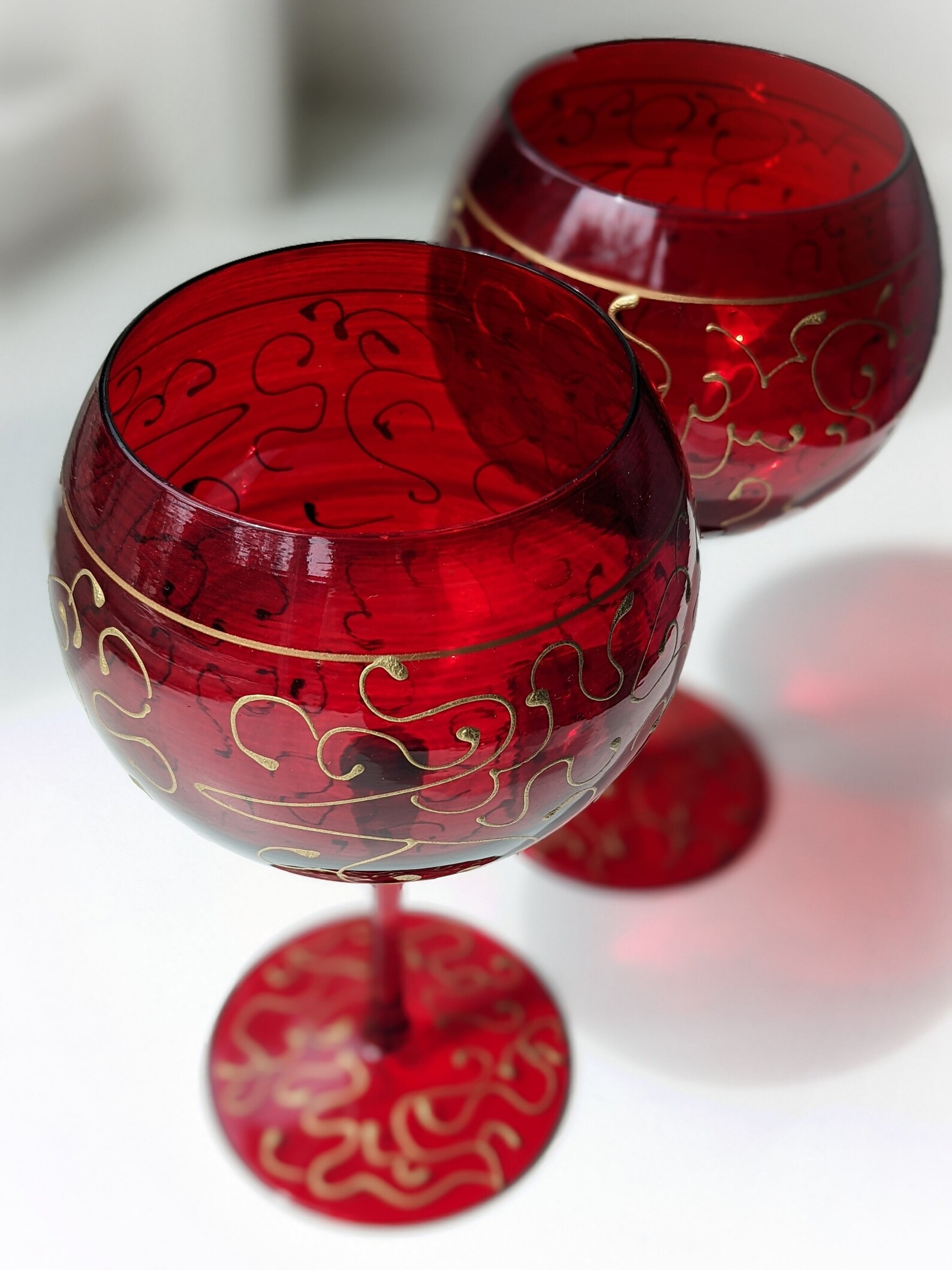 Set of 2 Ruby Red Glasses, Hand Painted, Crafted in Romania - Etsy