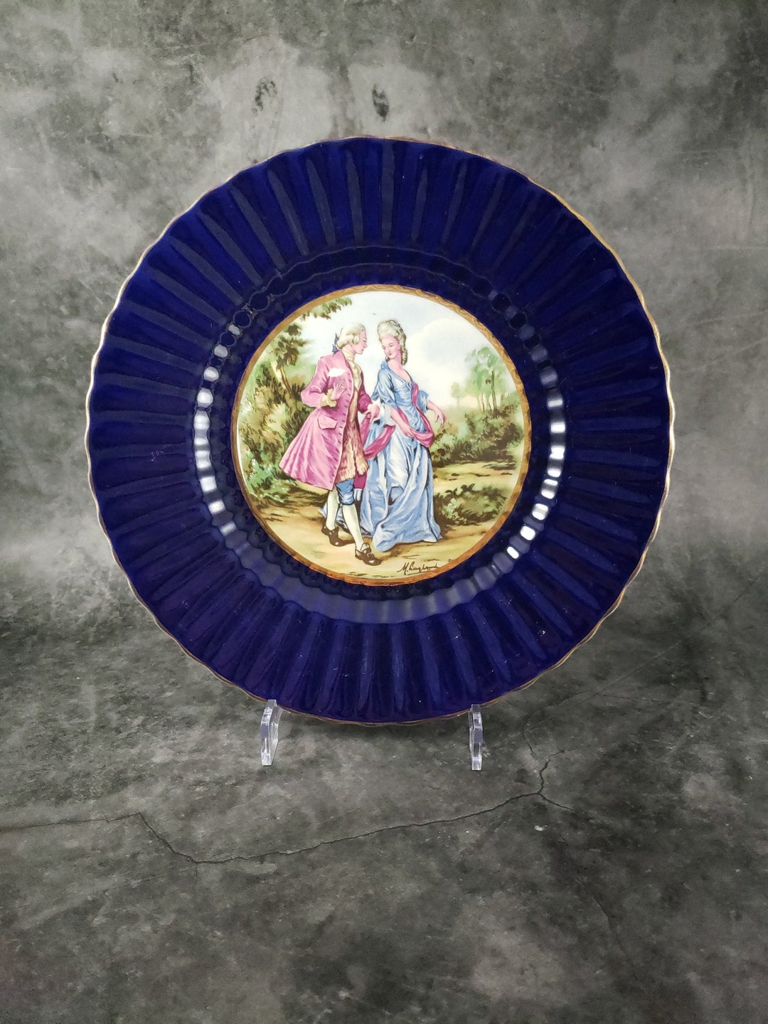 Vintage Royal Victoria Wade Pottery Dinner Collector Plate, Cobalt Blue ...
