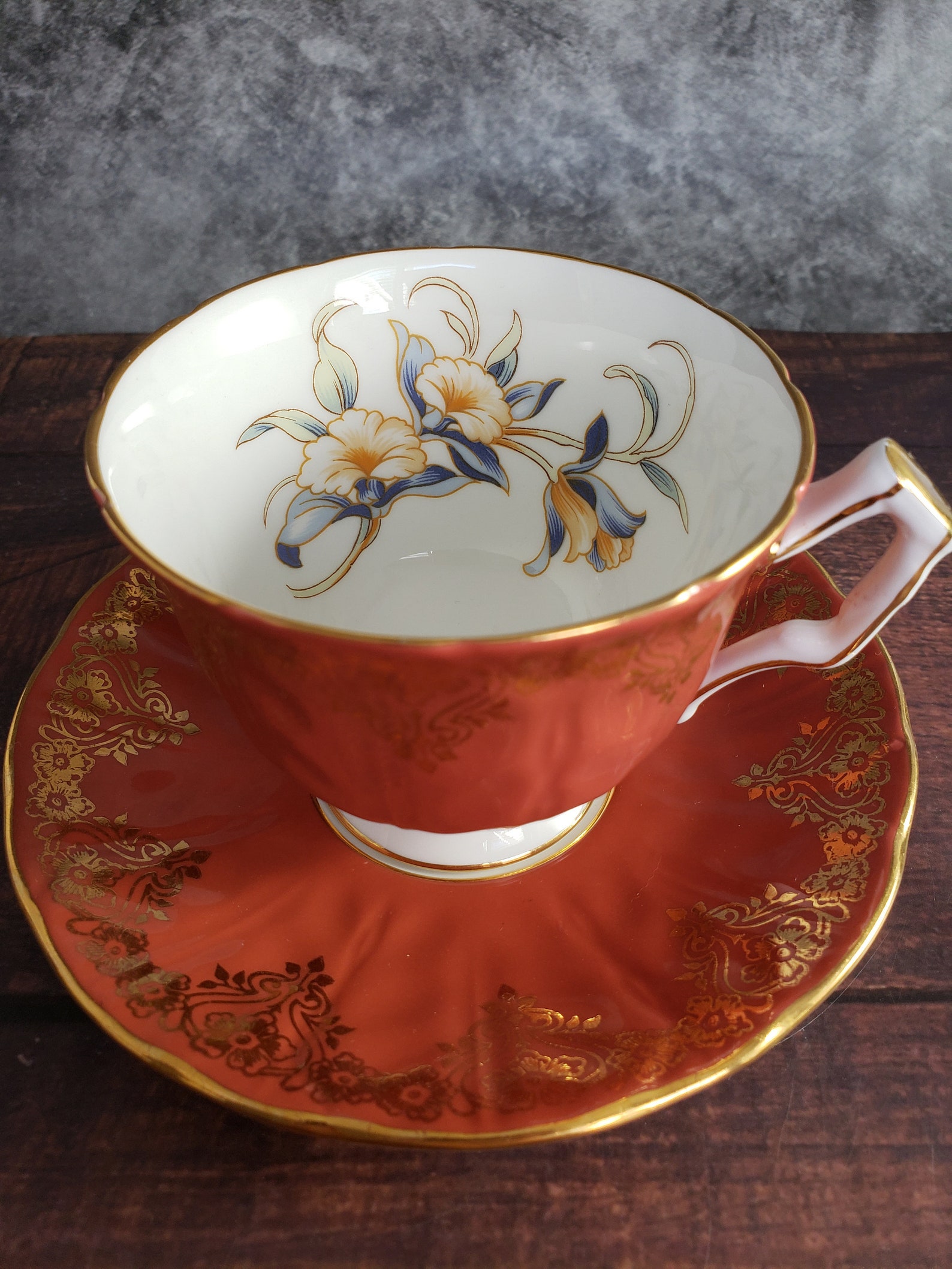 Aynsley Set of Footed Teacup With Saucer Burnt Orange Color | Etsy