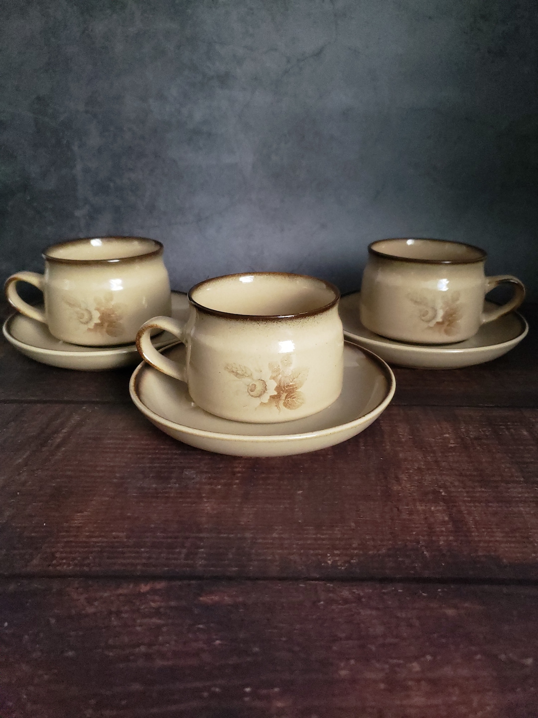 Denby Memories Set of 3 Cups With Saucers, Handcrafted in England, C ...