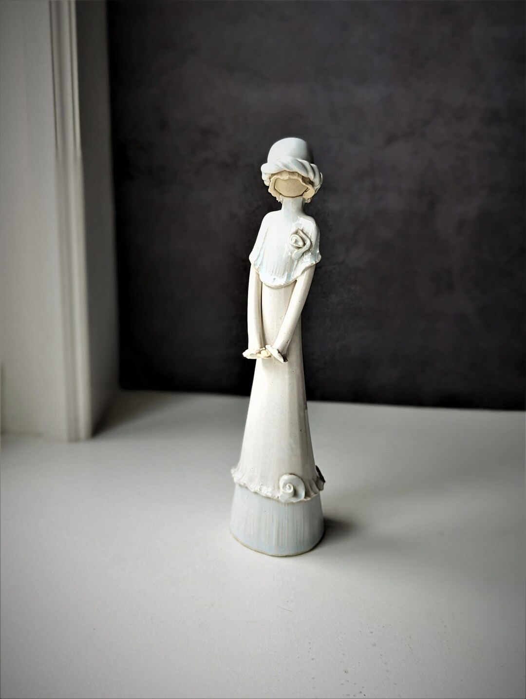 Louise Auger Pale Blue and White Dress Figurine-9.5", Handmade in ...
