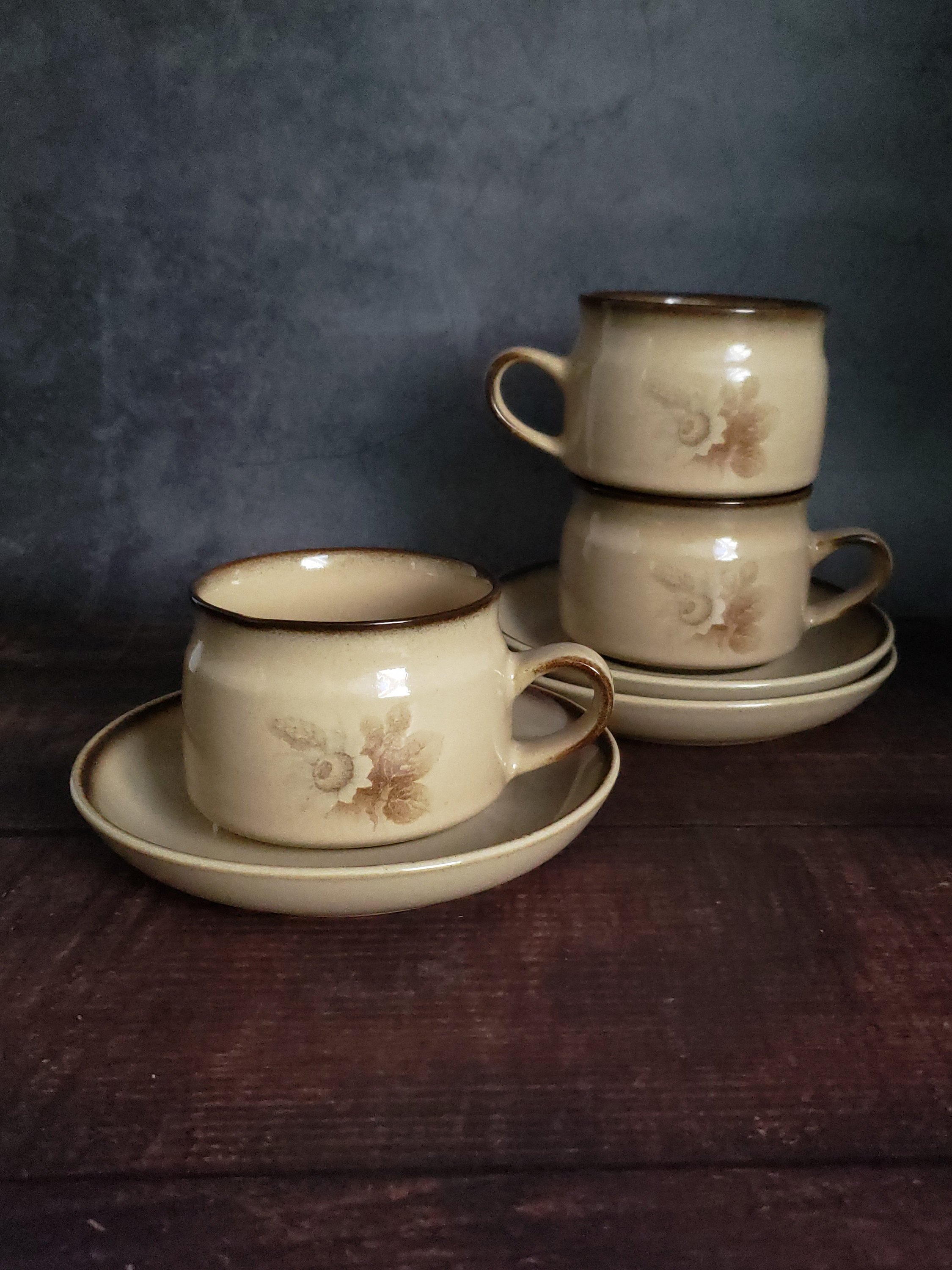 Denby Memories Set of 3 Cups With Saucers Handcrafted in - Etsy UK