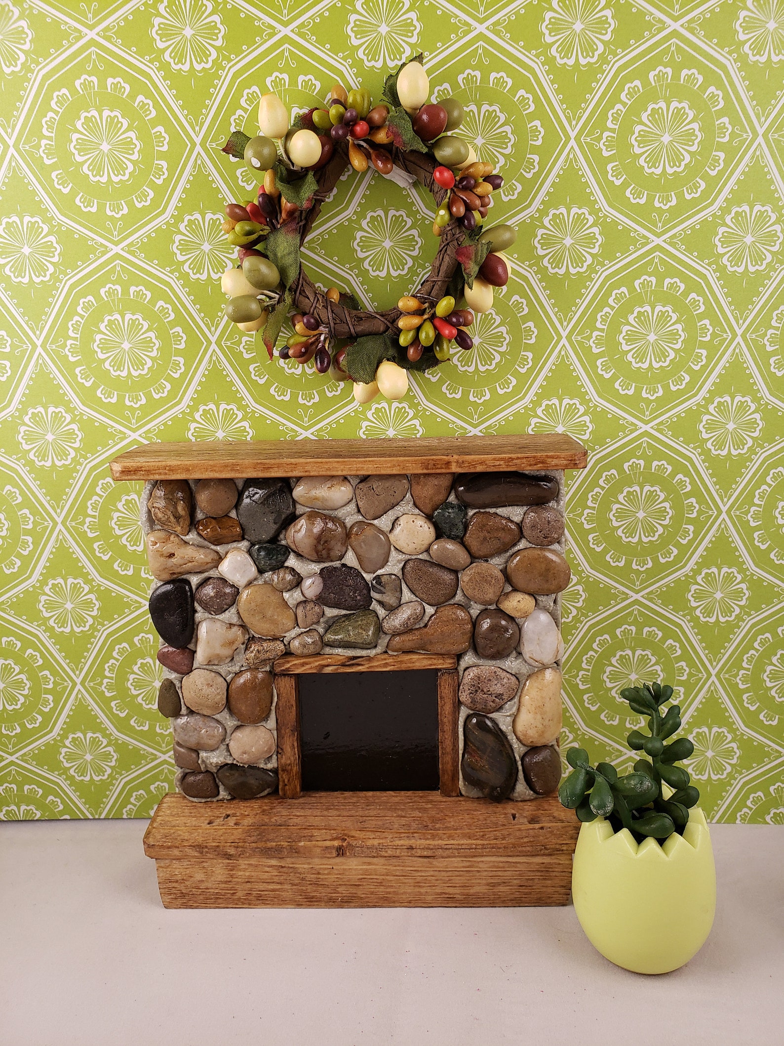 Handmade Miniature Stone Dollhouse Fireplace With Natural Wood - Etsy