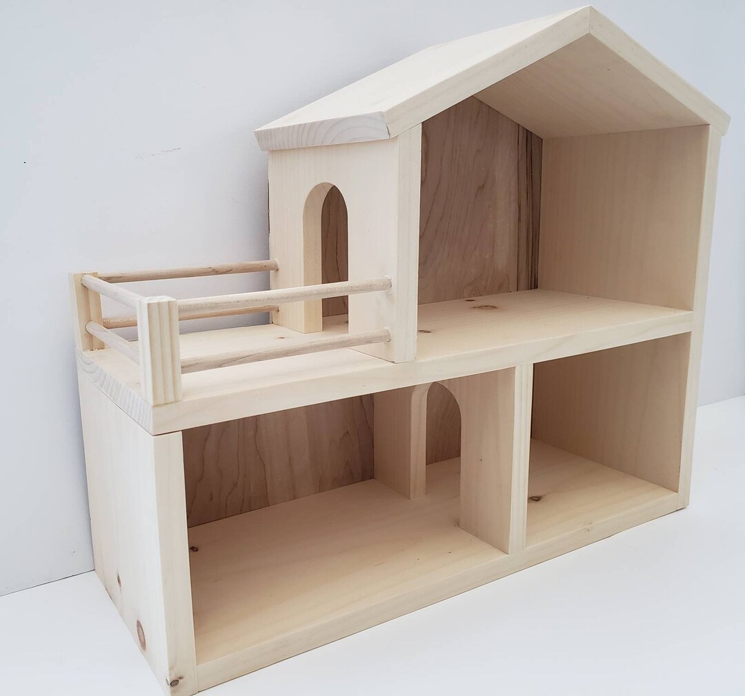 1:12 Natural Pine Wood Sturdy Dollhouse | 2 Story With Balcony | Fully ...