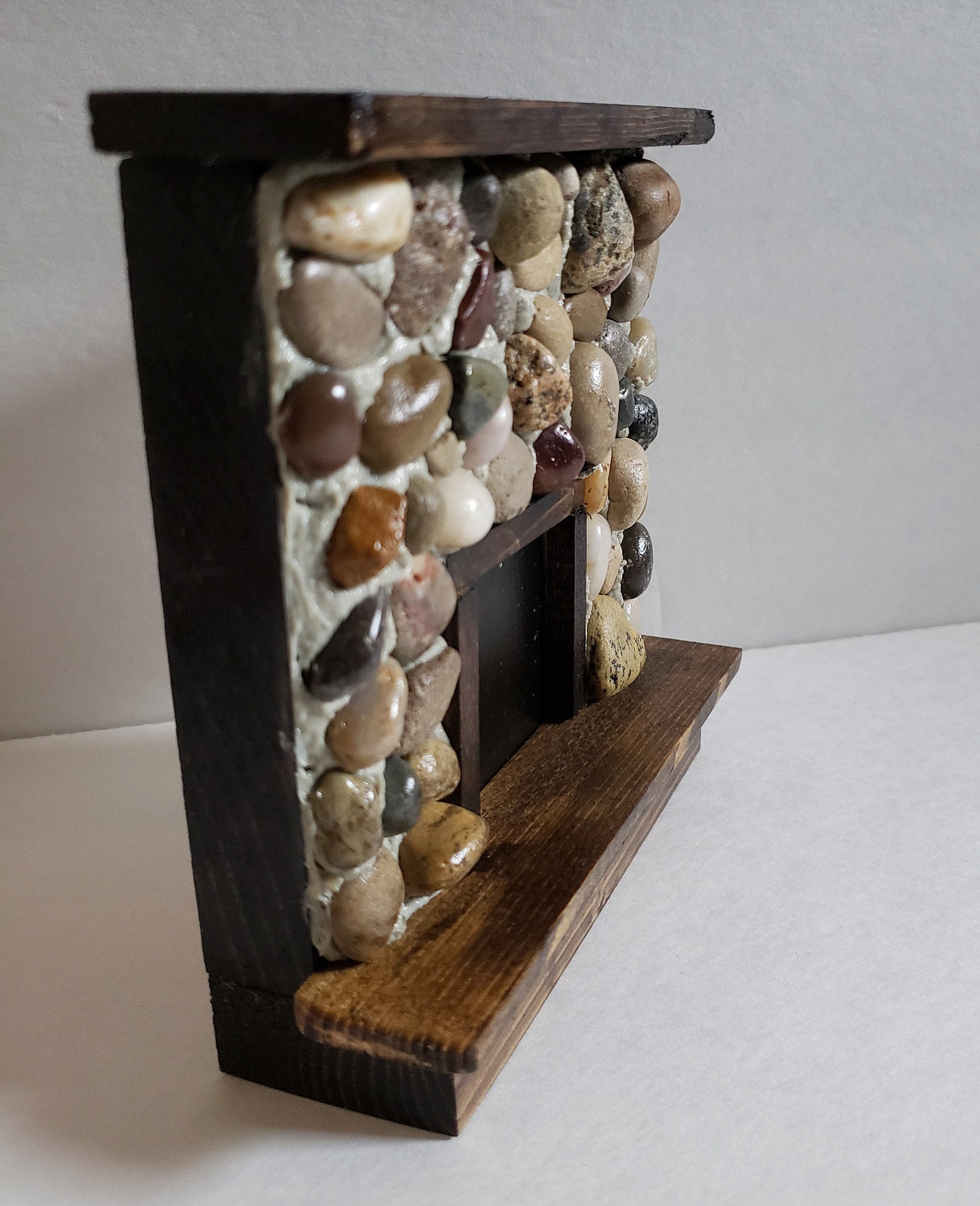 Handmade Miniature Stone Dollhouse Fireplace With Natural Wood Mantle ...