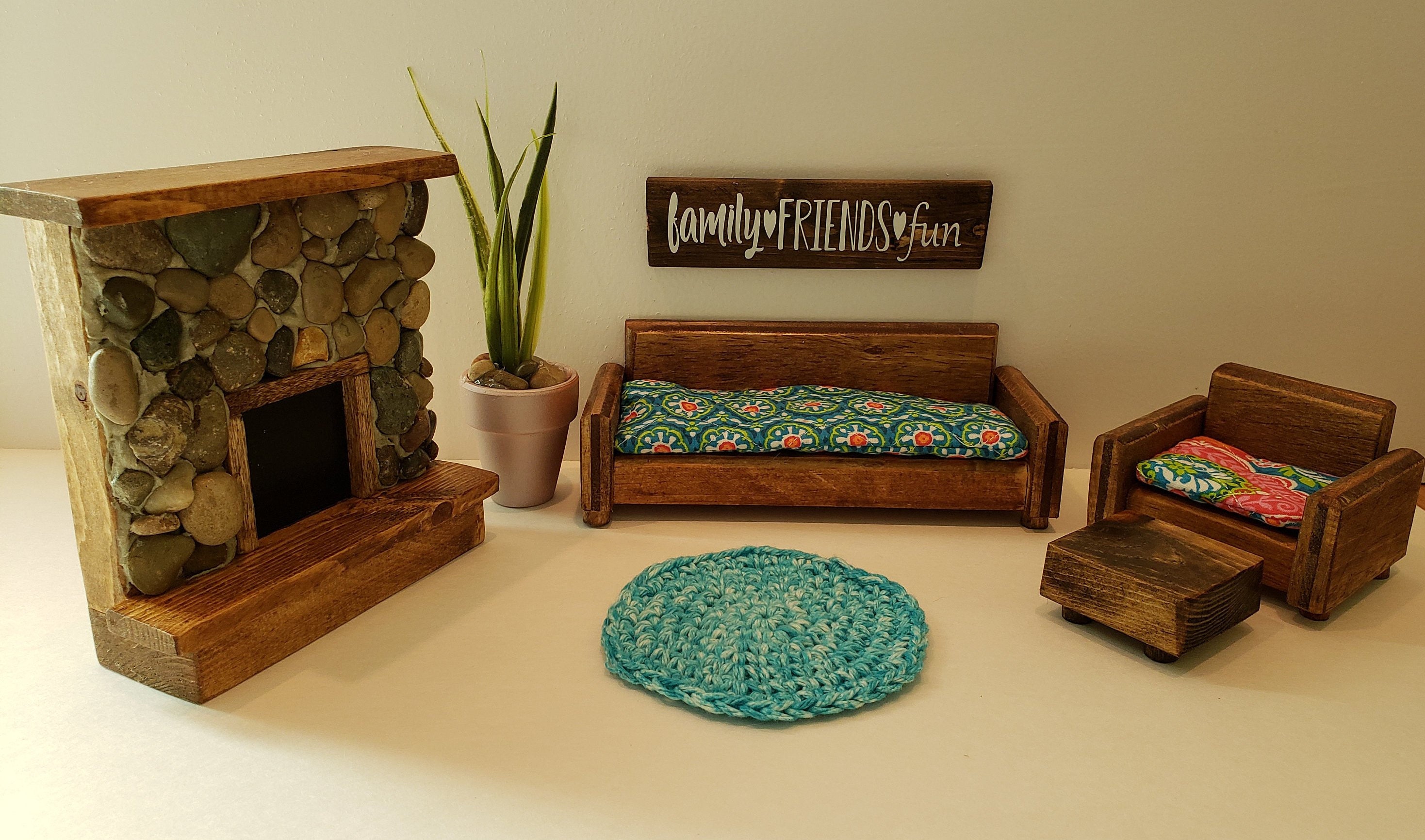 Handmade Miniature Stone Dollhouse Fireplace With Natural Wood Mantle ...