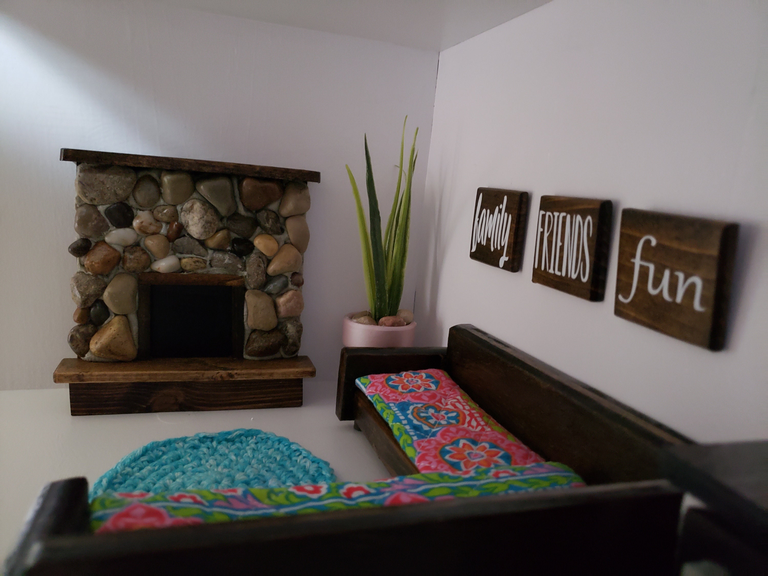 Handmade Miniature Stone Dollhouse Fireplace With Natural Wood Mantle ...