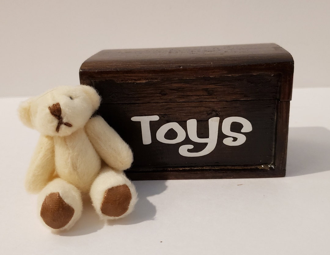 Miniature Wood Dollhouse Toy Box, Wooden Doll House Accessory, Bedroom ...