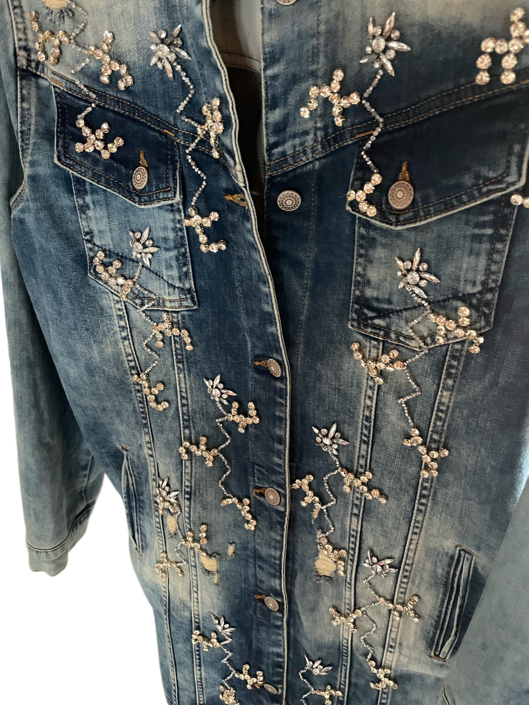 Rhinestone Jeweled Embellished Blue Jean Jacket,long Denim Jacket, - Etsy
