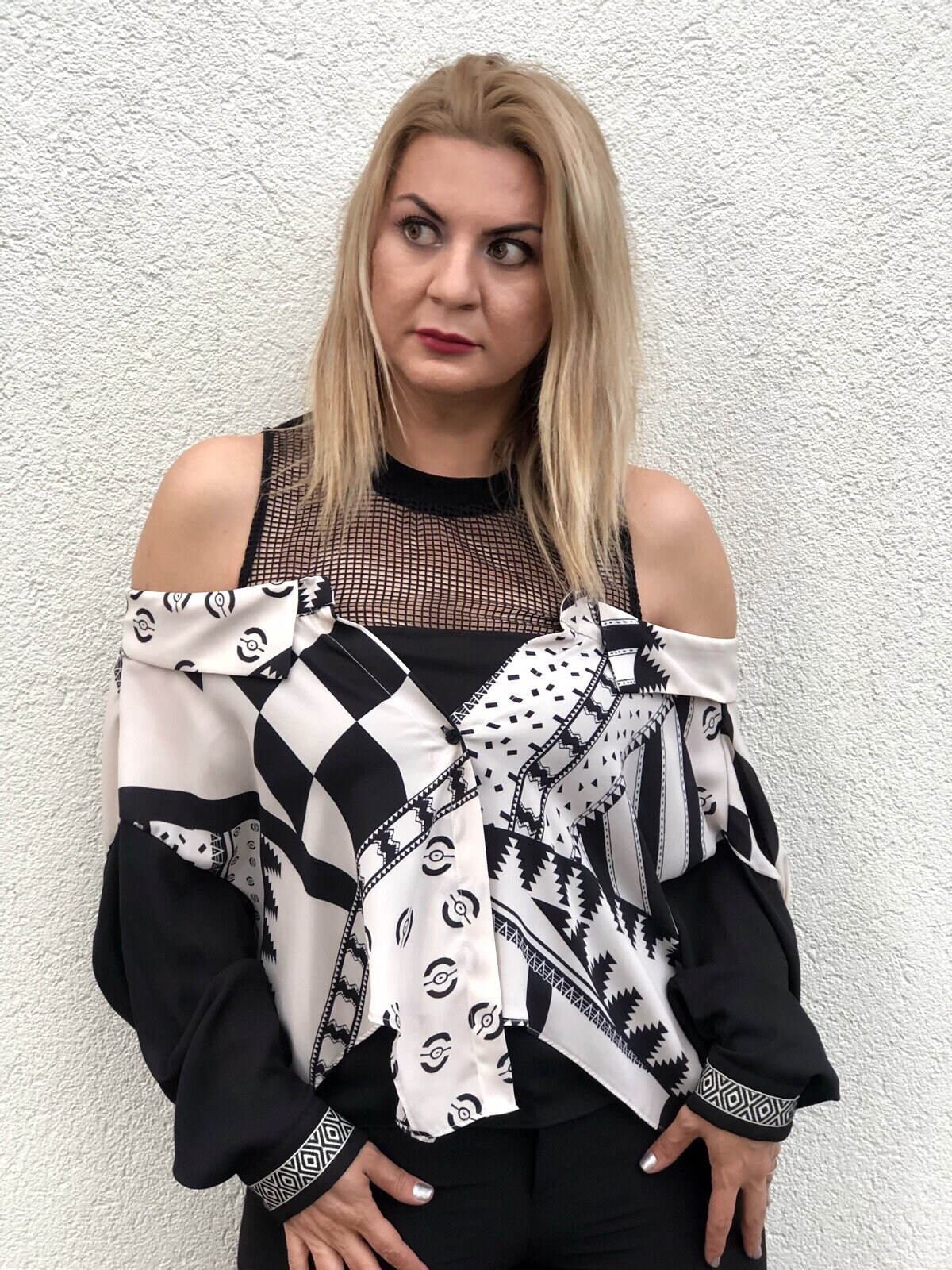 Off Shoulder Fishnet Unique Blouse. Open Shoulder Mesh Design Tunic ...