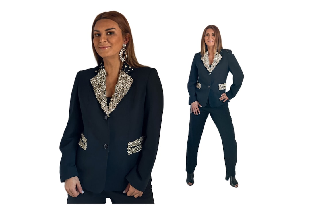Crystal Embellished Blazer Jacket: Rhinestone Beaded Evening Outfit - Etsy
