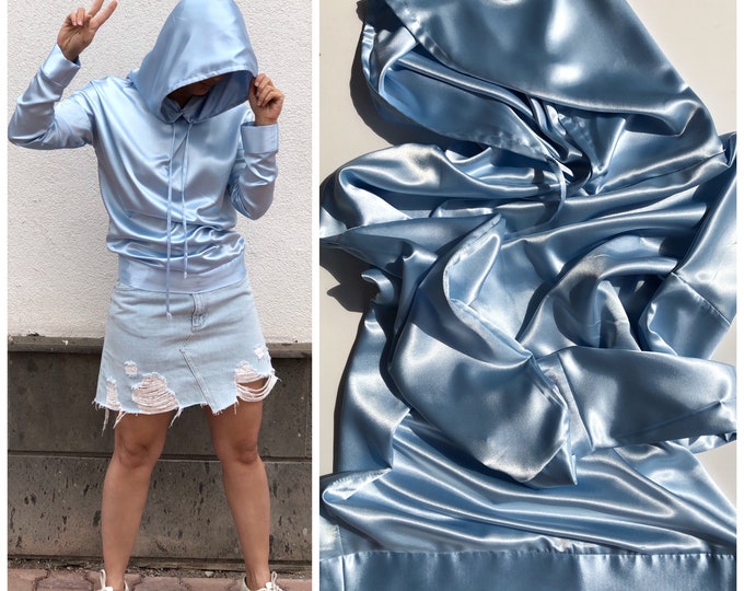 Baby Blue Satin Hoodie,blue Top,slip Satin Top,blue Hoodie,satin Hoodie ...