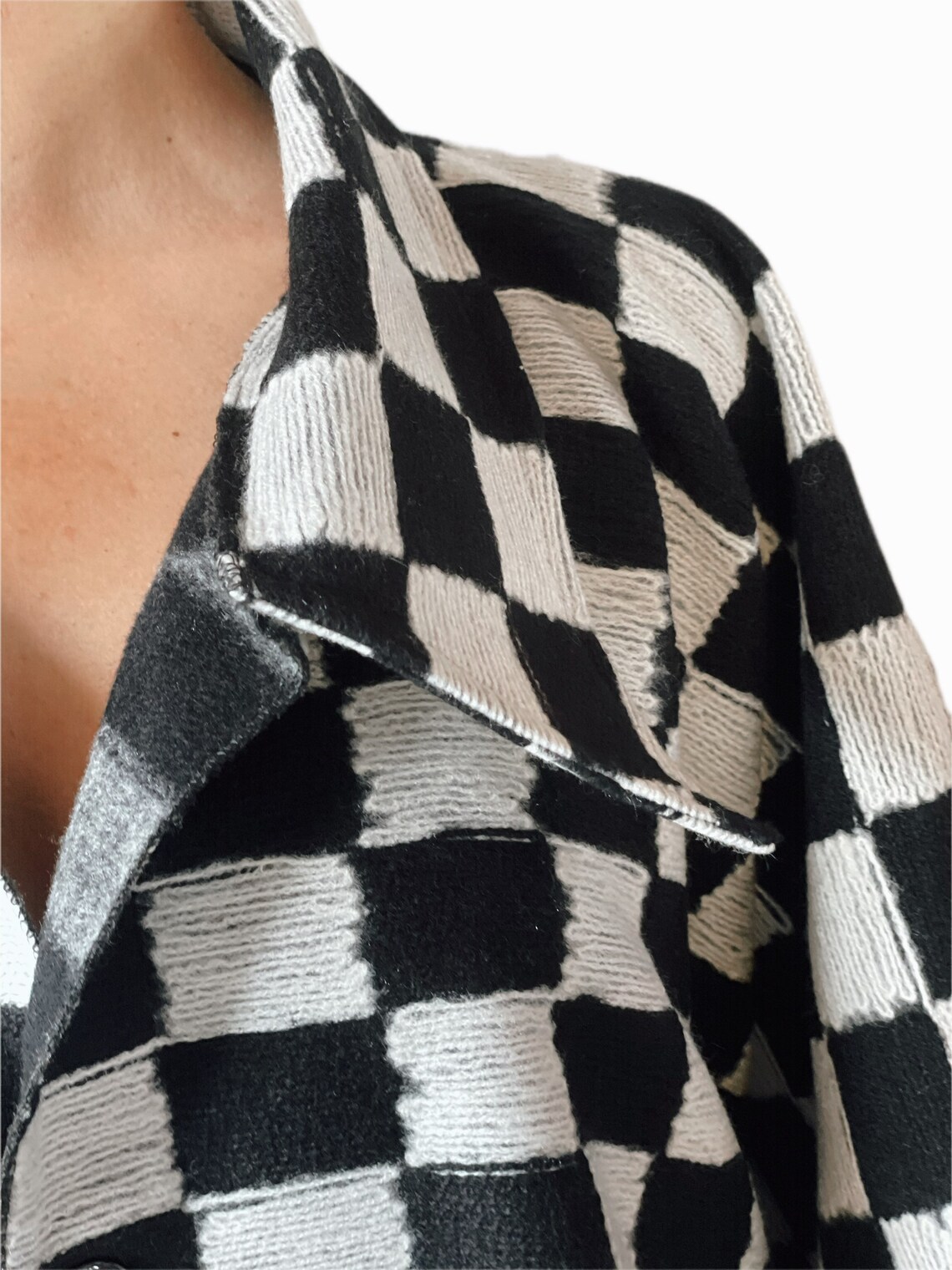 Checkered Wool Hooded Cape in Black and White. Plaid Felt - Etsy
