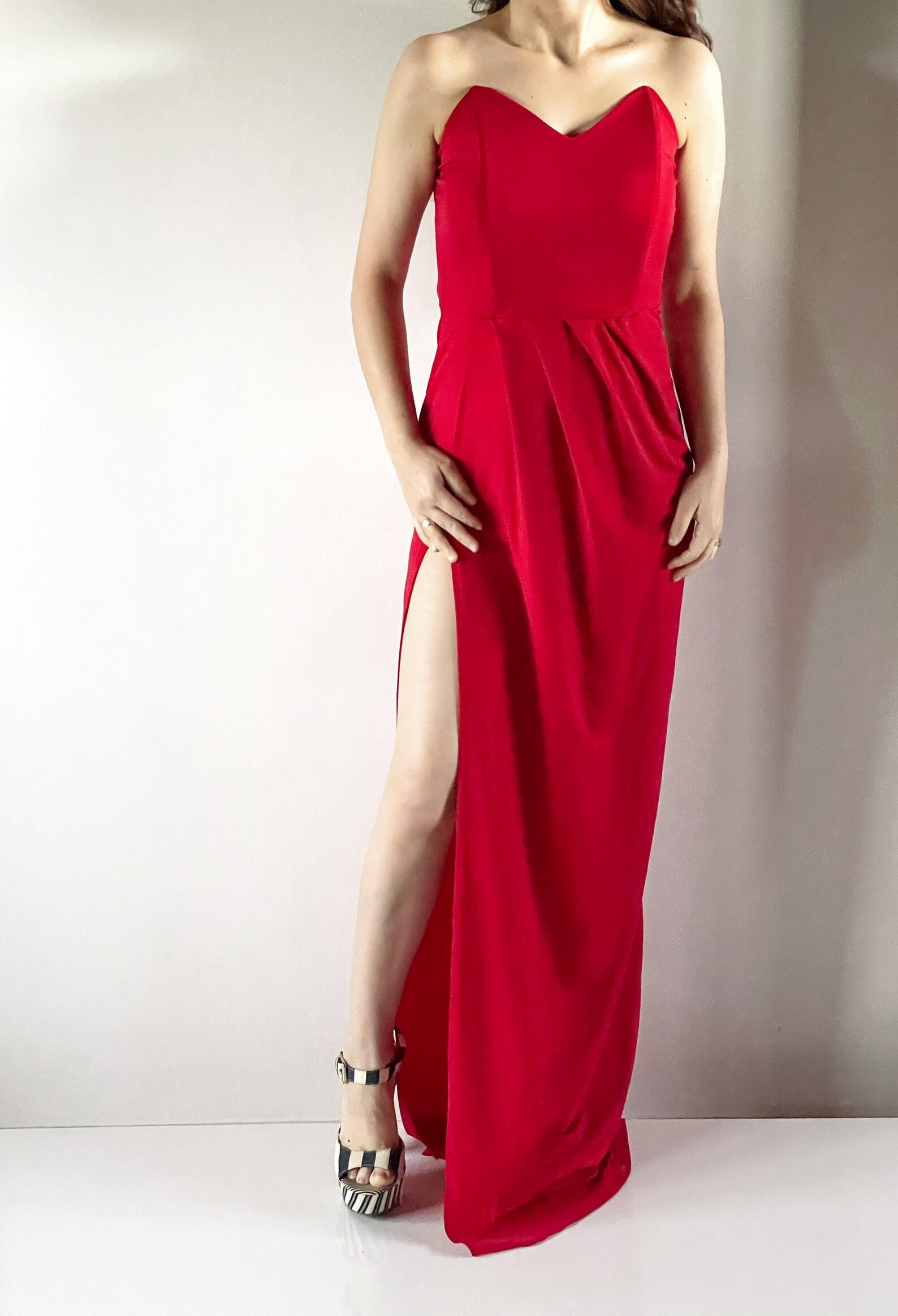 Red Strapless Deep Slit Long Dress Cocktail Party Dress | Etsy