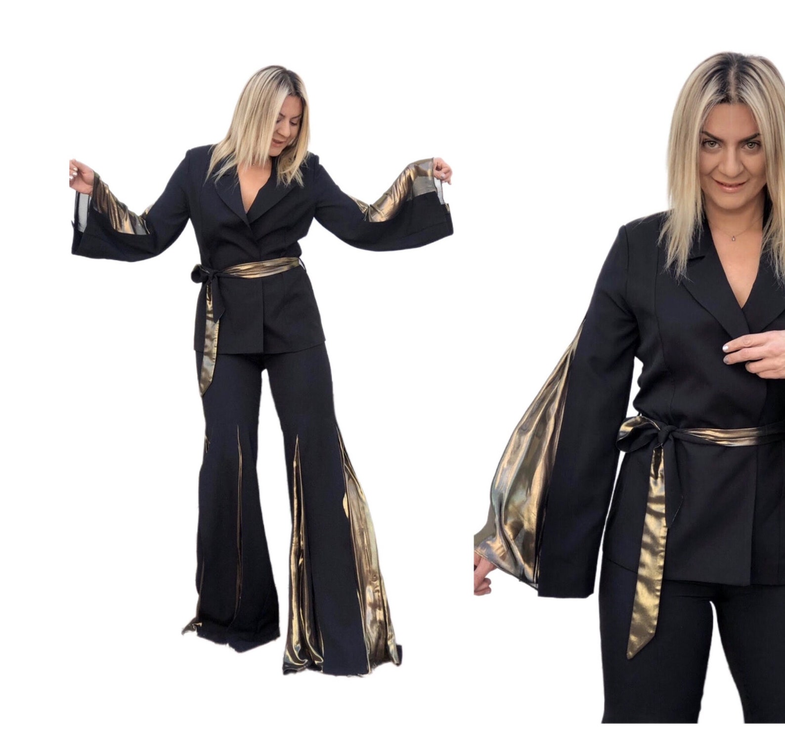 Metallic Gold Butterfly Wide Sleeve Blazer Jacket. Unique Design Belly ...