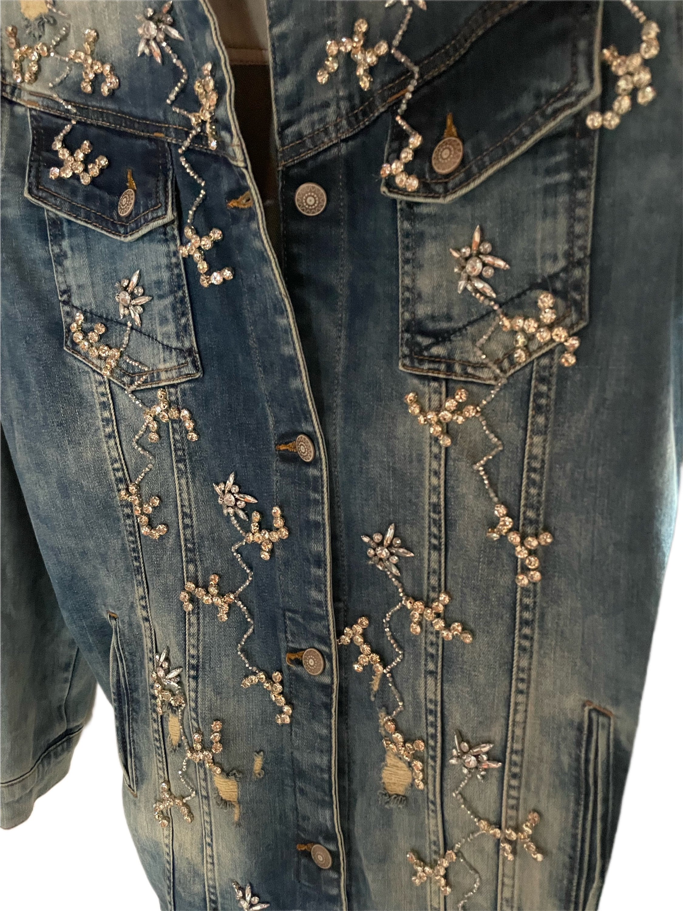 Rhinestone Jeweled Embellished Blue Jean Jacket,long Denim Jacket, - Etsy