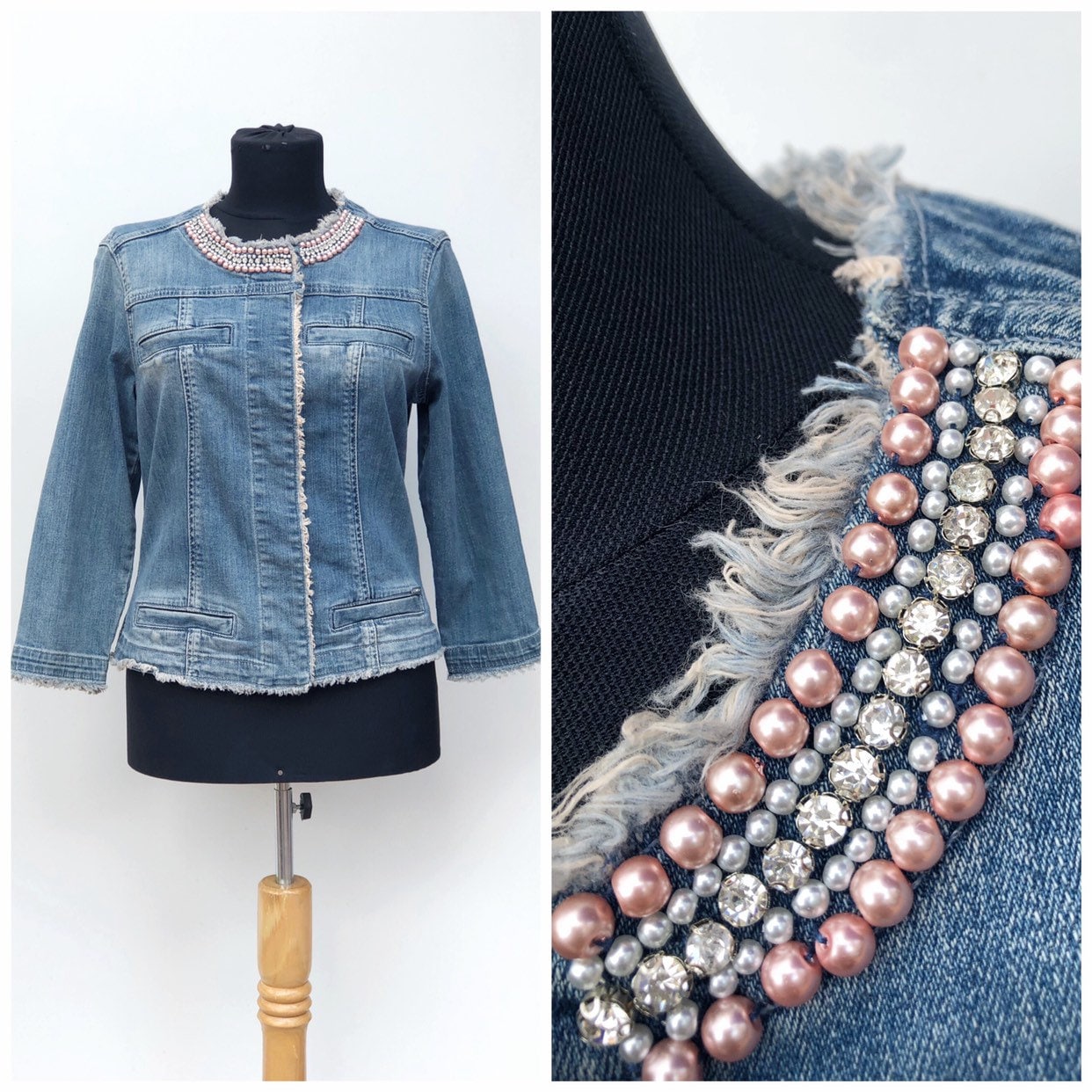 Embellished Jeweled Collar Jean Jacket, Embroidered Denim Jacket ...