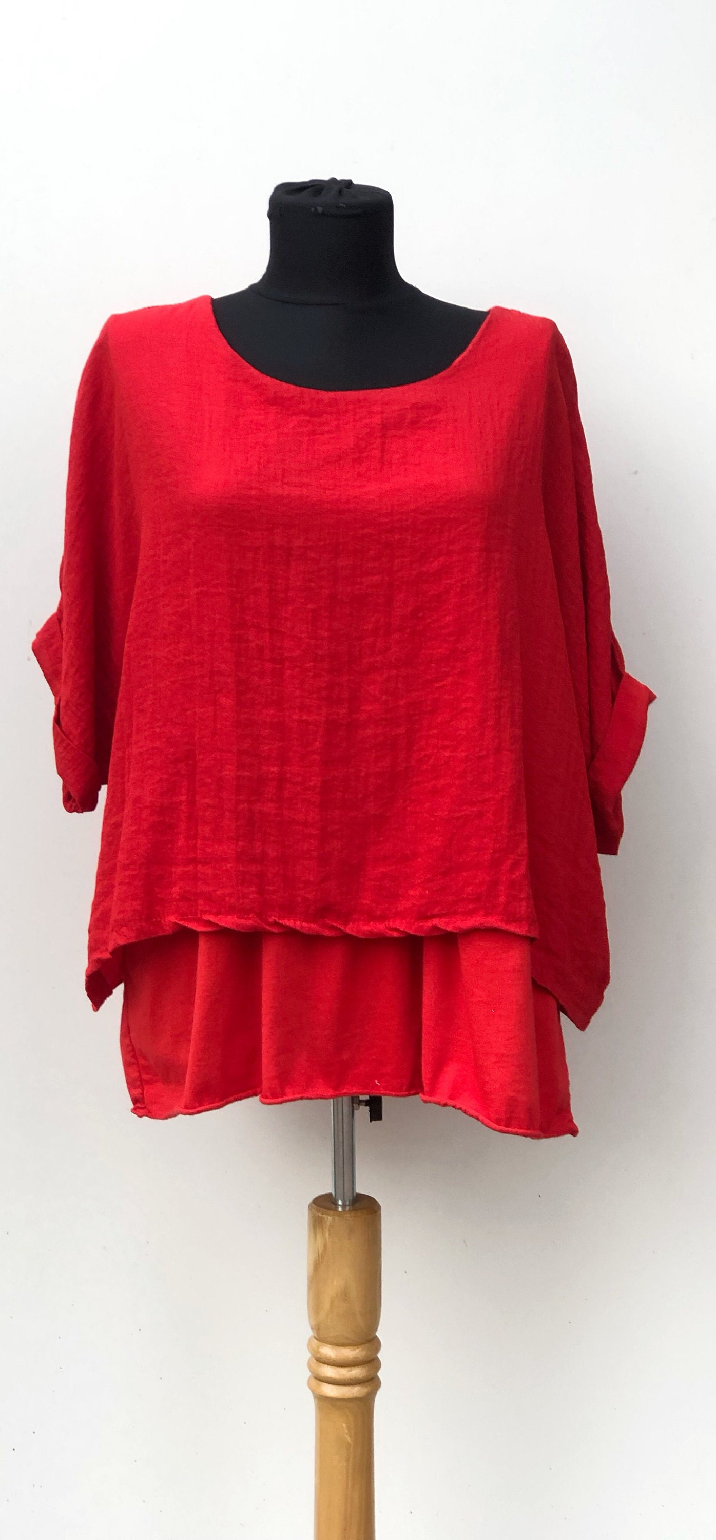 Red Linen Short Sleeve Loose Blouse Tunic Top Casaul Blouse | Etsy