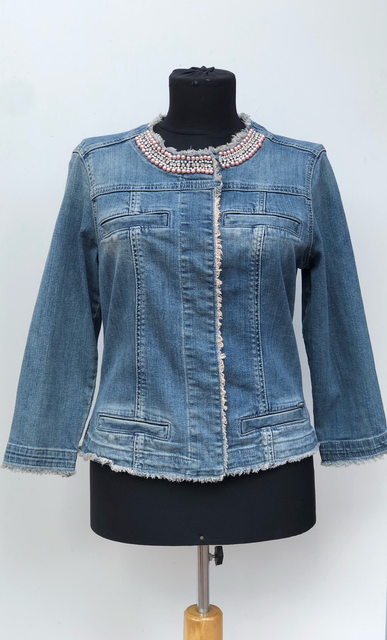 Embellished Jeweled Collar Jean Jacket, Embroidered Denim Jacket ...