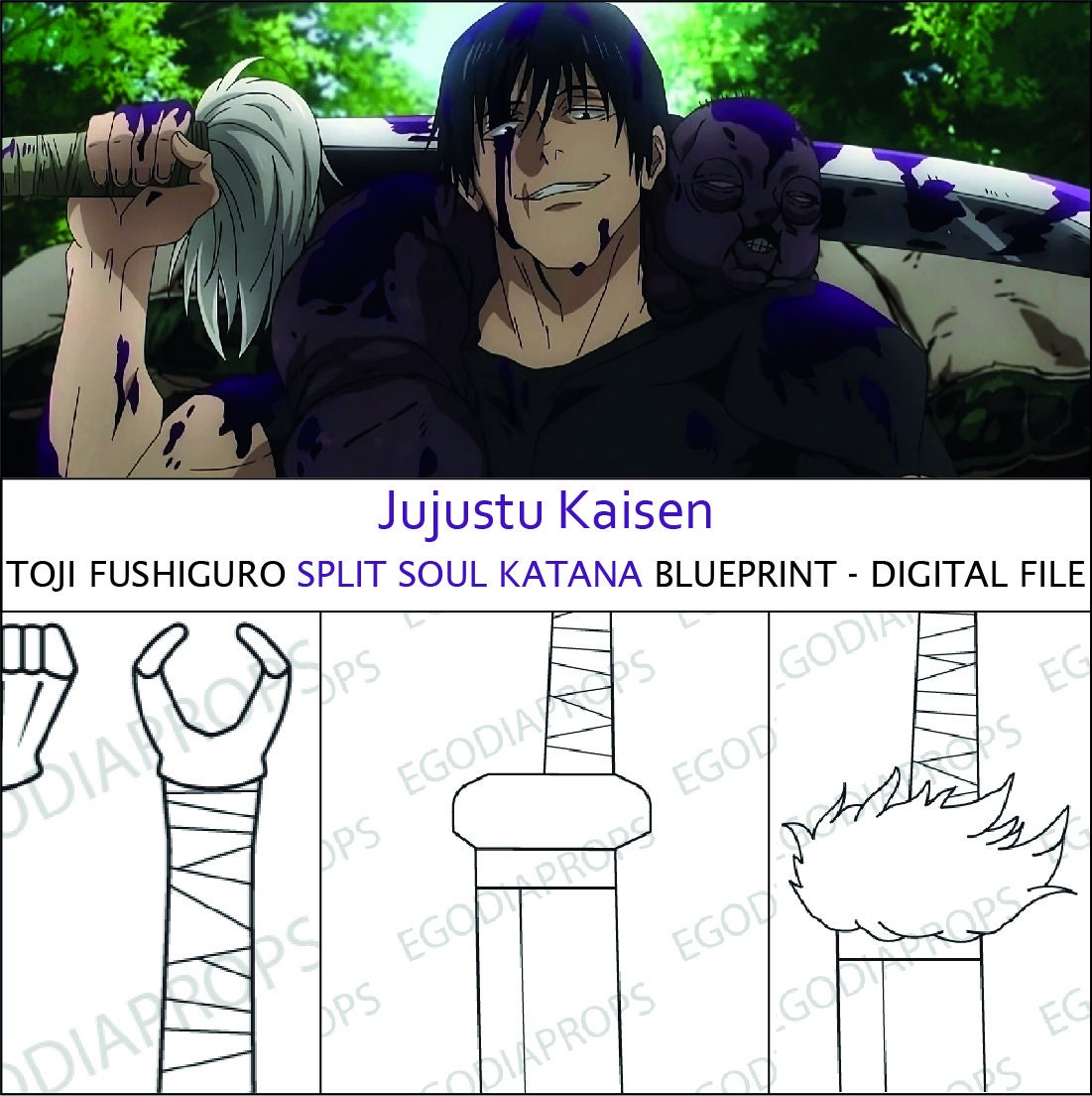 Jujutsu Kaisen Toji Fushiguro Split Soul Katana Cursed Sword Blueprint for Cosplay - Etsy