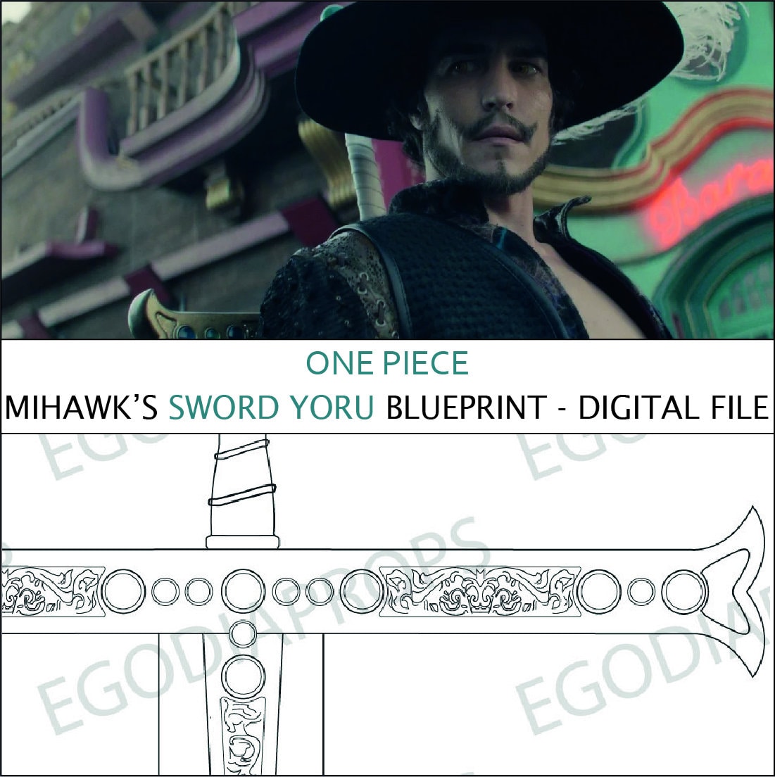 One Piece, Mihawk Yoru Live Action Sword, PDF Del Progetto per Cosplay ...