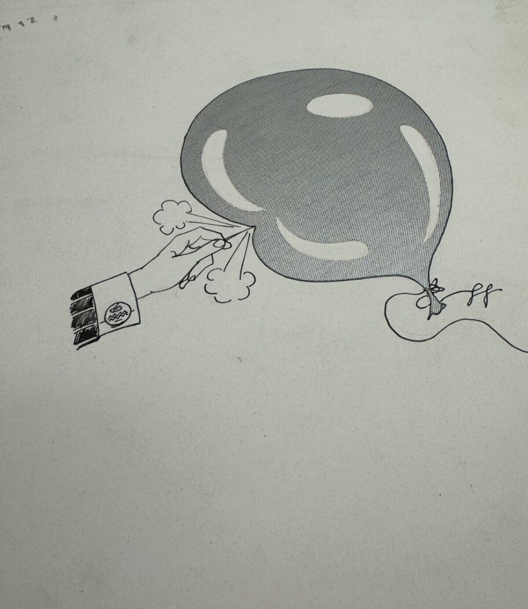 Rare Vintage Pen & Ink Drawing on Card "popping a Balloon" Michael ...