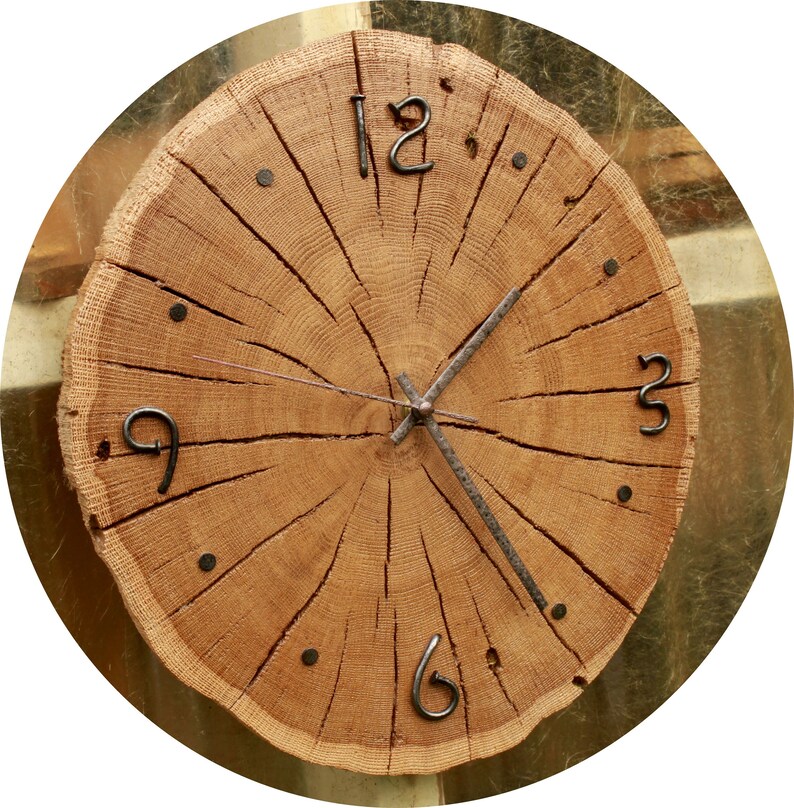Large Wall Сlock Oak Wood Slice Design Clock Log Natural Etsy