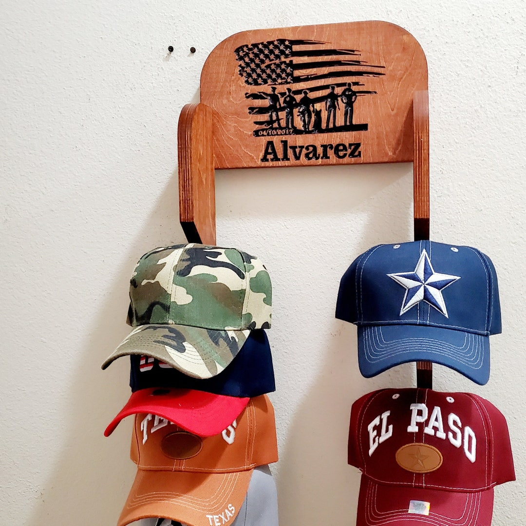 Custom Cap Rack for 20 Caps, Hat Rack, Carved Cap Rack, Personalize Cap ...