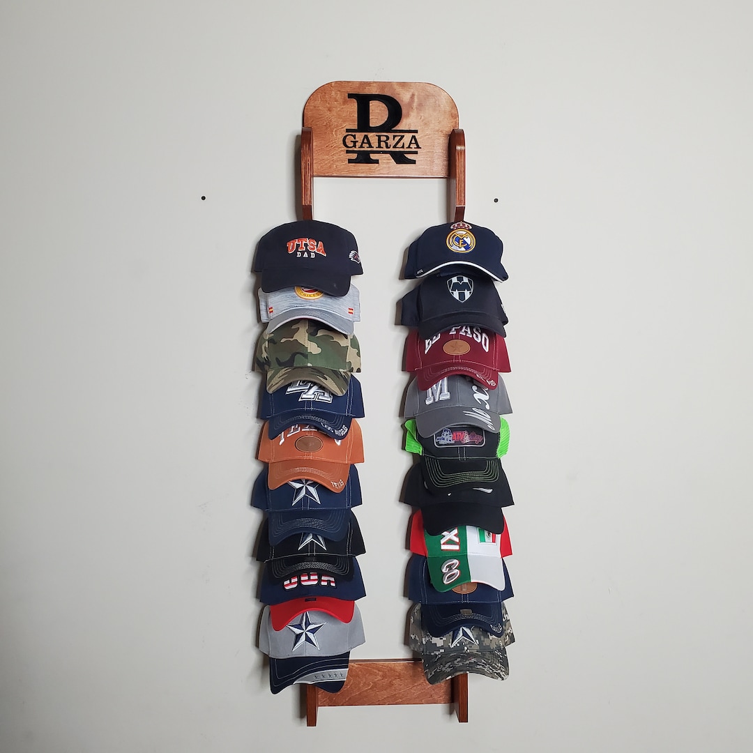 Personalized Cap Rack: Carved Wood Hat Organizer, Holds 20 Caps - Etsy
