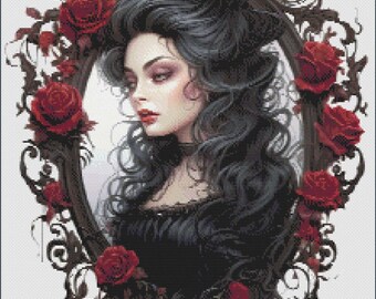 Lady in Red Cross Stitch Pattern Vampire Pattern Skeleton Cross Stitch ...