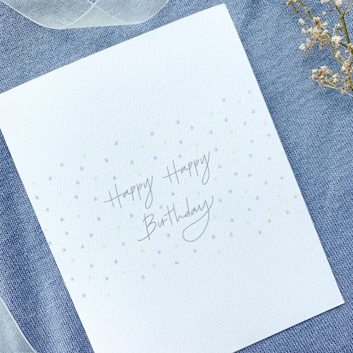 Happy Happy Birthday Card, Simple, Minimalistic, and Modern Handwritten ...