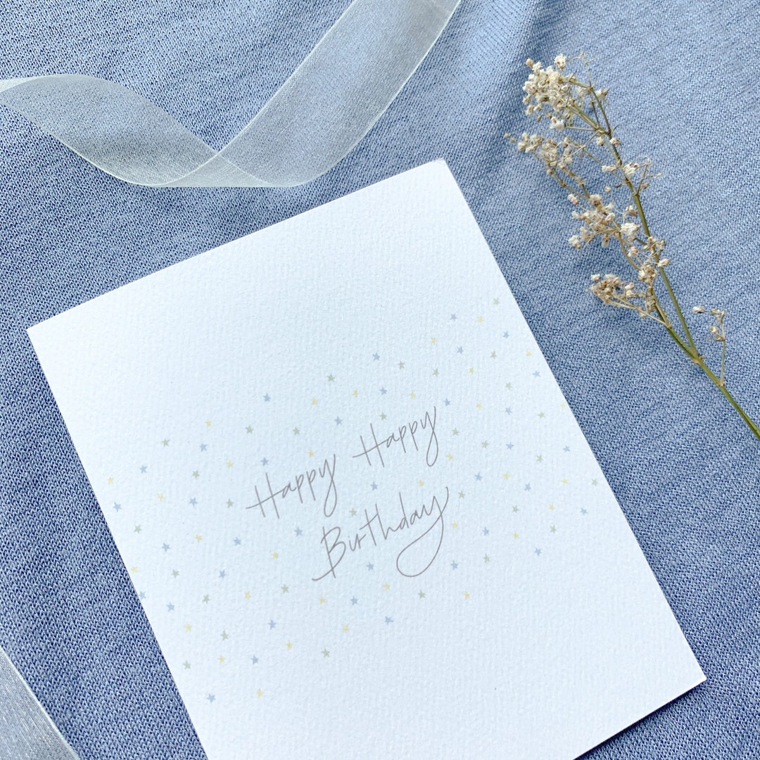 Happy Happy Birthday Card, Simple, Minimalistic, and Modern Handwritten ...