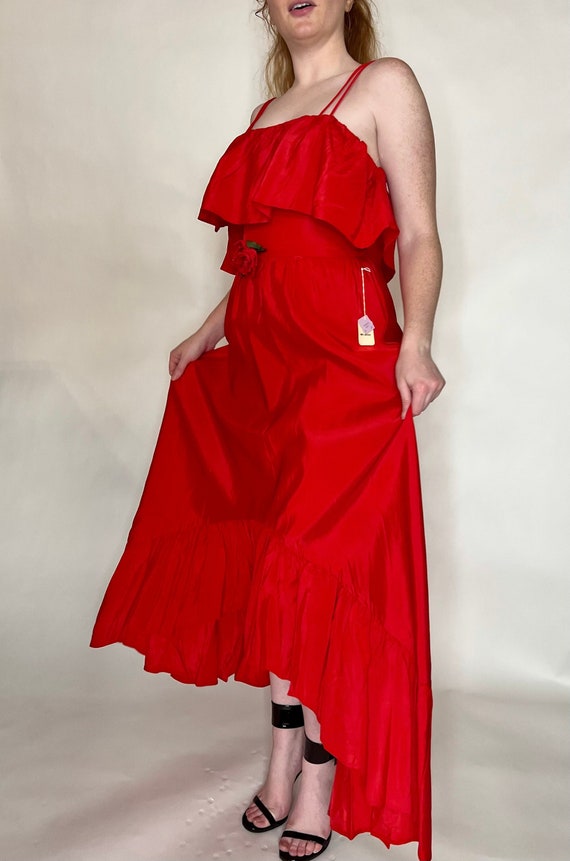 Darling Vintage 1970's Long High Low Ruffle Red Party… - Gem