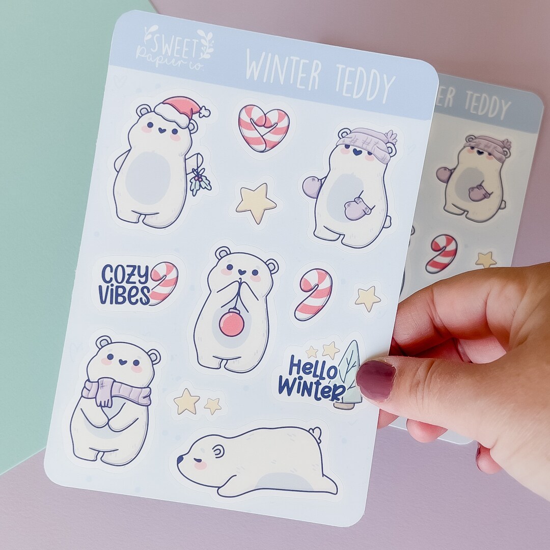 Winter Teddy Vinyl Sticker Sheet - Etsy