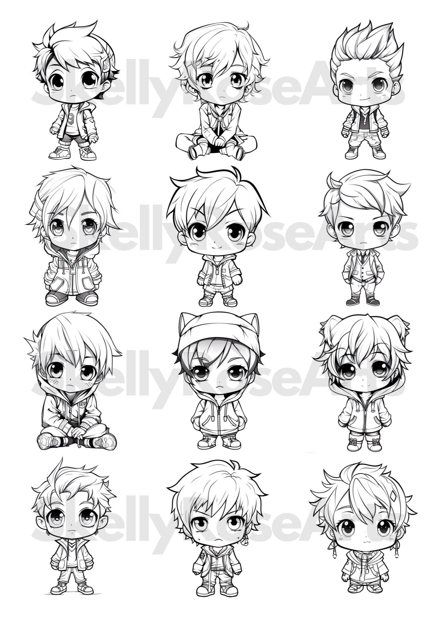 Chibi Boys Coloring Pages Printable Coloring Pages PDF Cute - Etsy UK