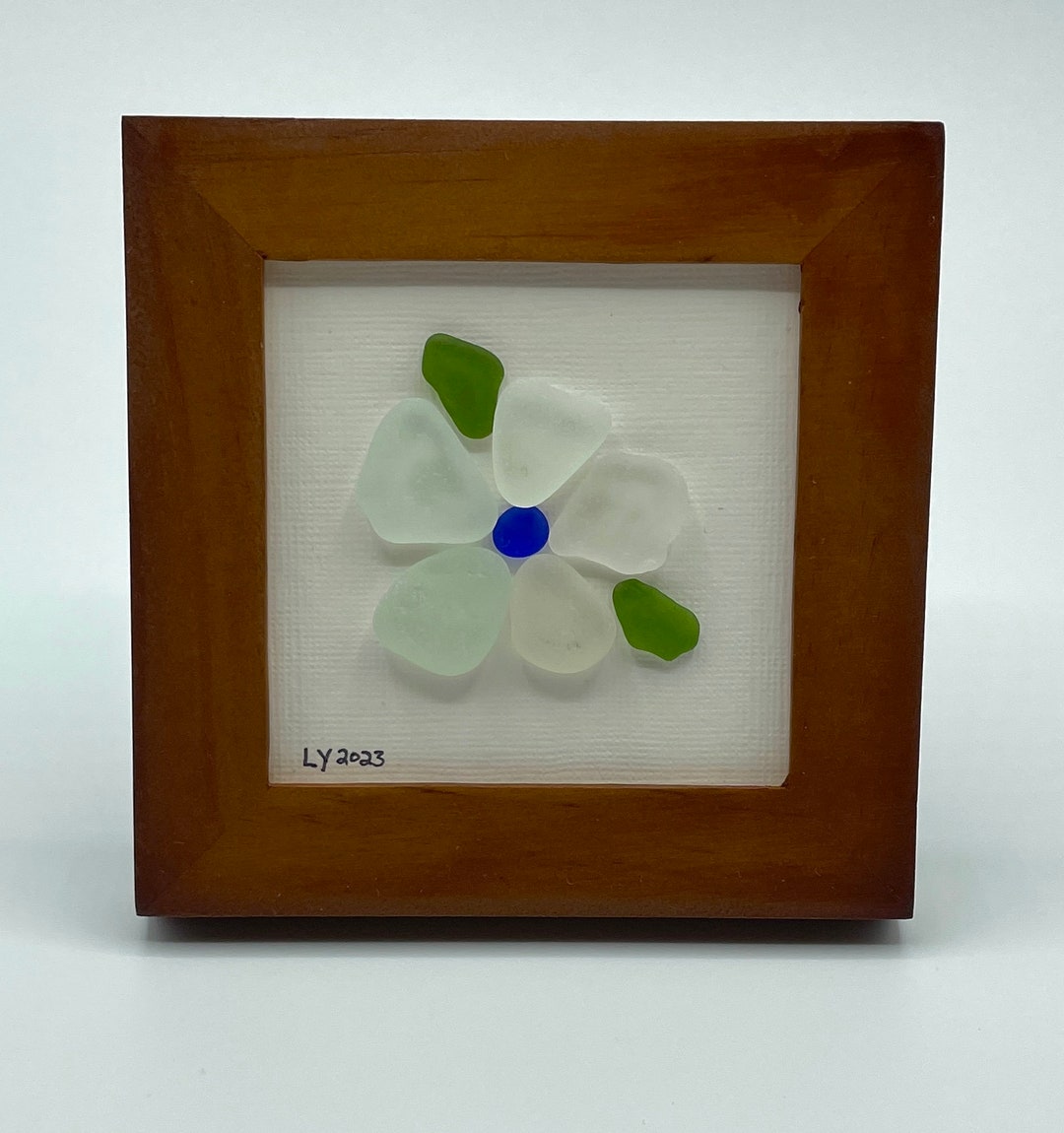 Pebble Art Flower Art Sea Glass Art Unique Framed Mini Art Beach Art Coastal Art Ocean
