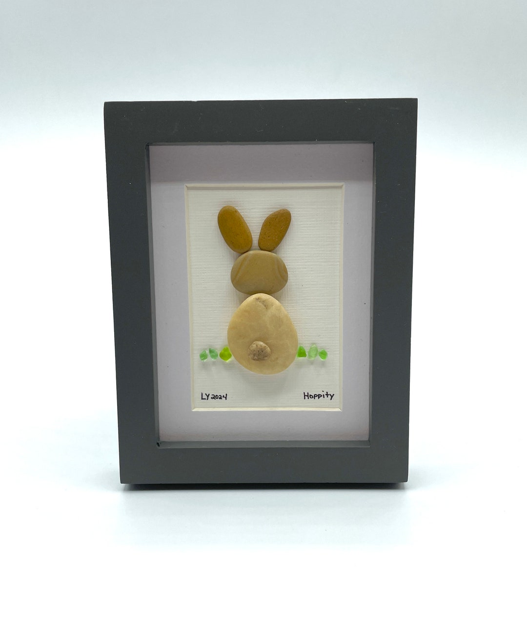 Hoppity, Bunny Art, Rabbit Art, Sea Glass Art, Pebble Art, Framed ...